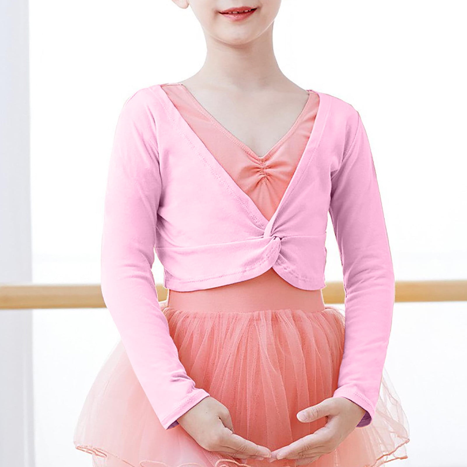 Kids Girls Long Sleeve Ballet Wrap Ballet Cover Up Cardigan Shrug Front ...
