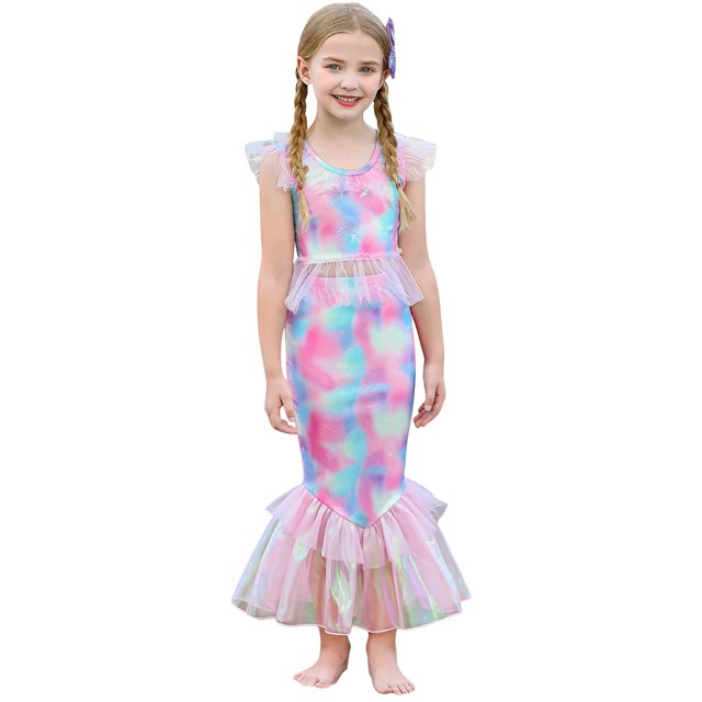 IMISSILLEB Cosplay Outfit For Kids Girls Mermaid Costume Tie-Dye ...