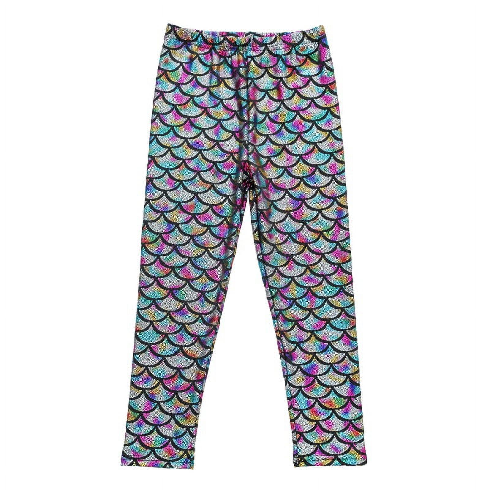 Kids Girls Mermaid Leggings Shiny Metallic Scale Pants for Halloween ...