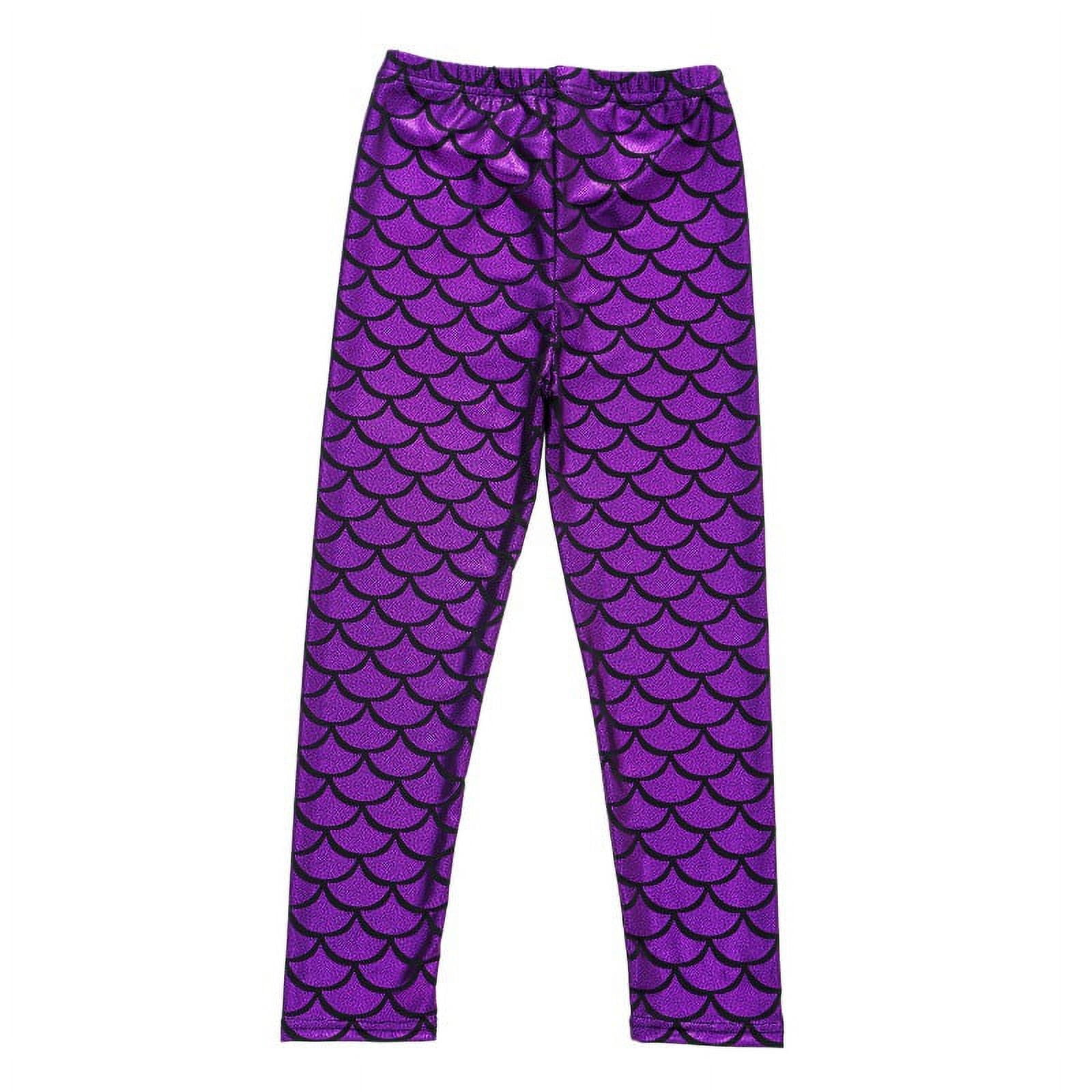 Kids Girls Mermaid Leggings Shiny Metallic Scale Pants for Halloween ...