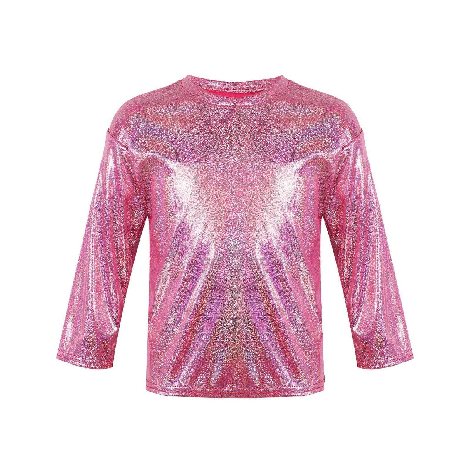 Kids Girls Metallic T-Shirt Long Sleeve Loose Tops Jazz Hip Hop ...