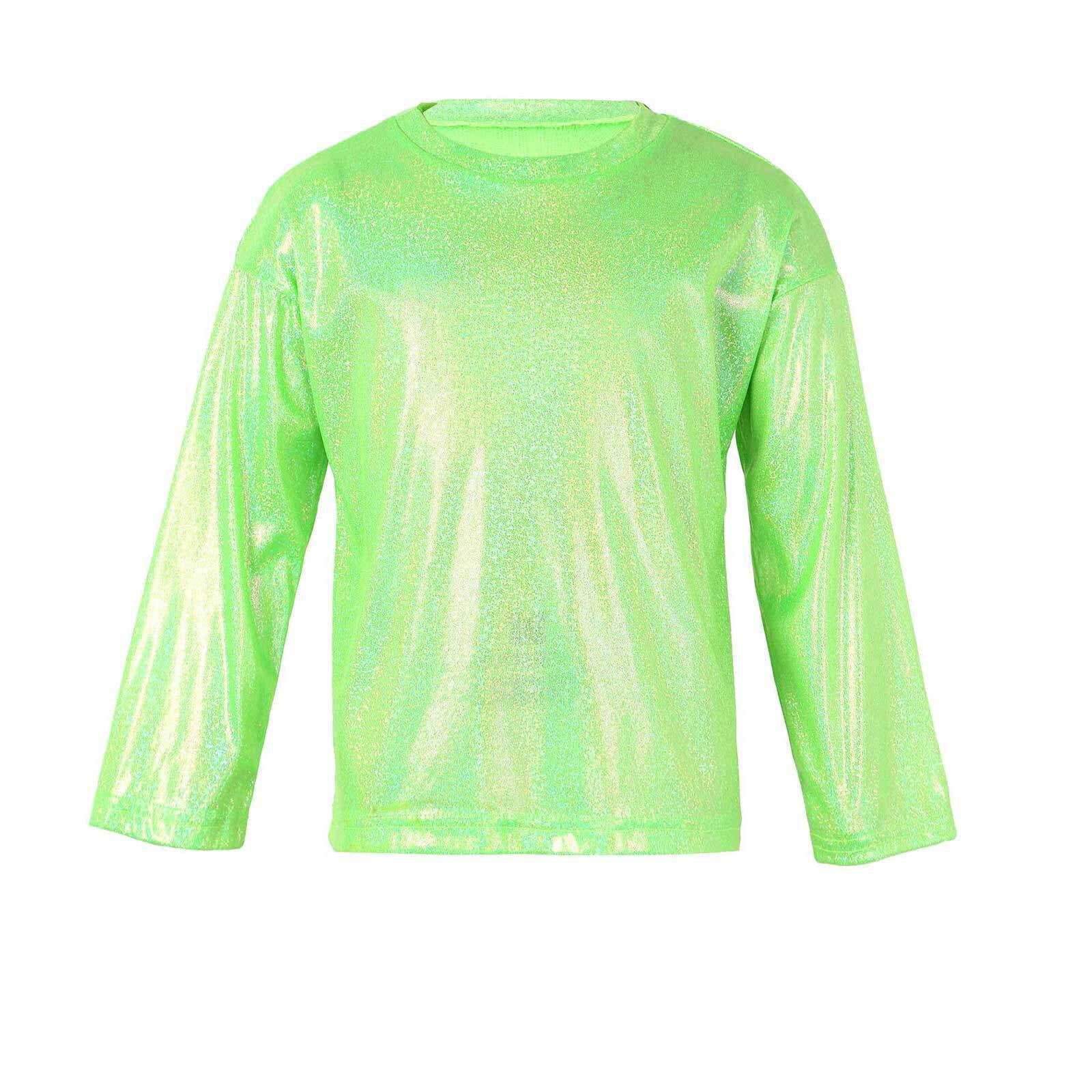 Kids Girls Metallic T-Shirt Long Sleeve Loose Tops Jazz Hip Hop ...