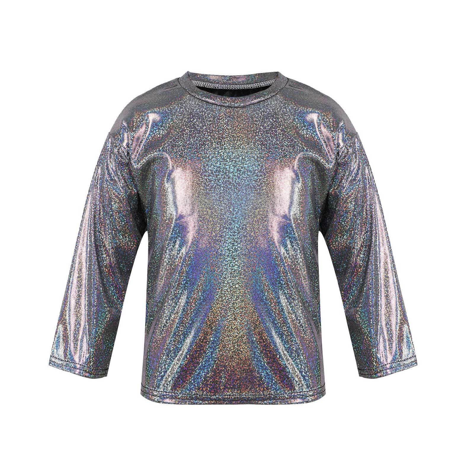Kids Girls Metallic T-Shirt Long Sleeve Loose Tops Jazz Hip Hop ...