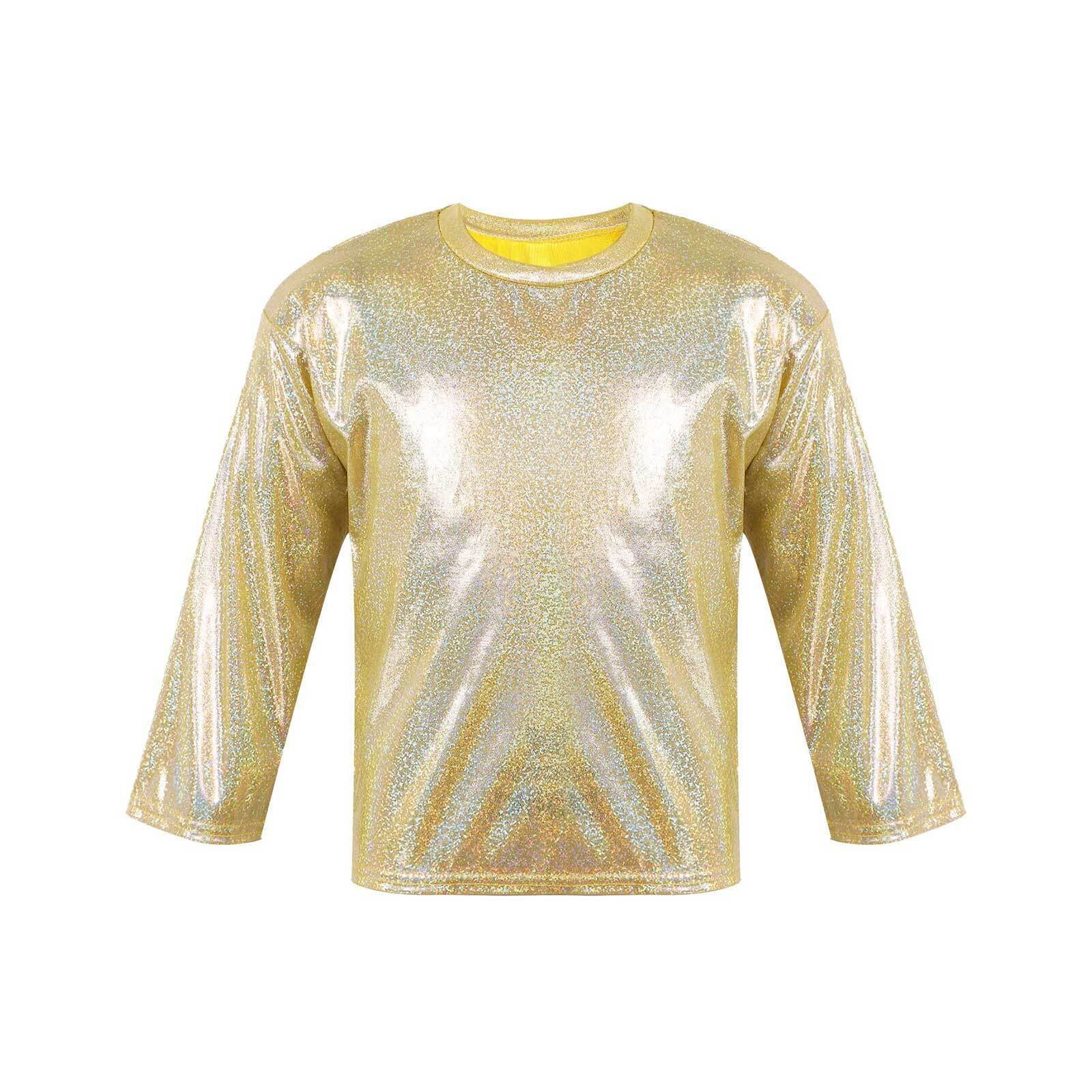 Kids Girls Metallic T-Shirt Long Sleeve Loose Tops Jazz Hip Hop ...