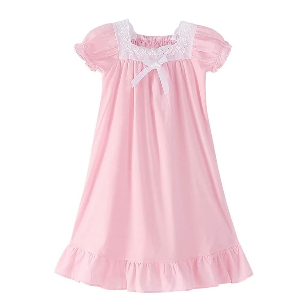 Kids Girls Nightgowns Sleepwear Short/Long Sleeve Pajama Dress Cotton ...