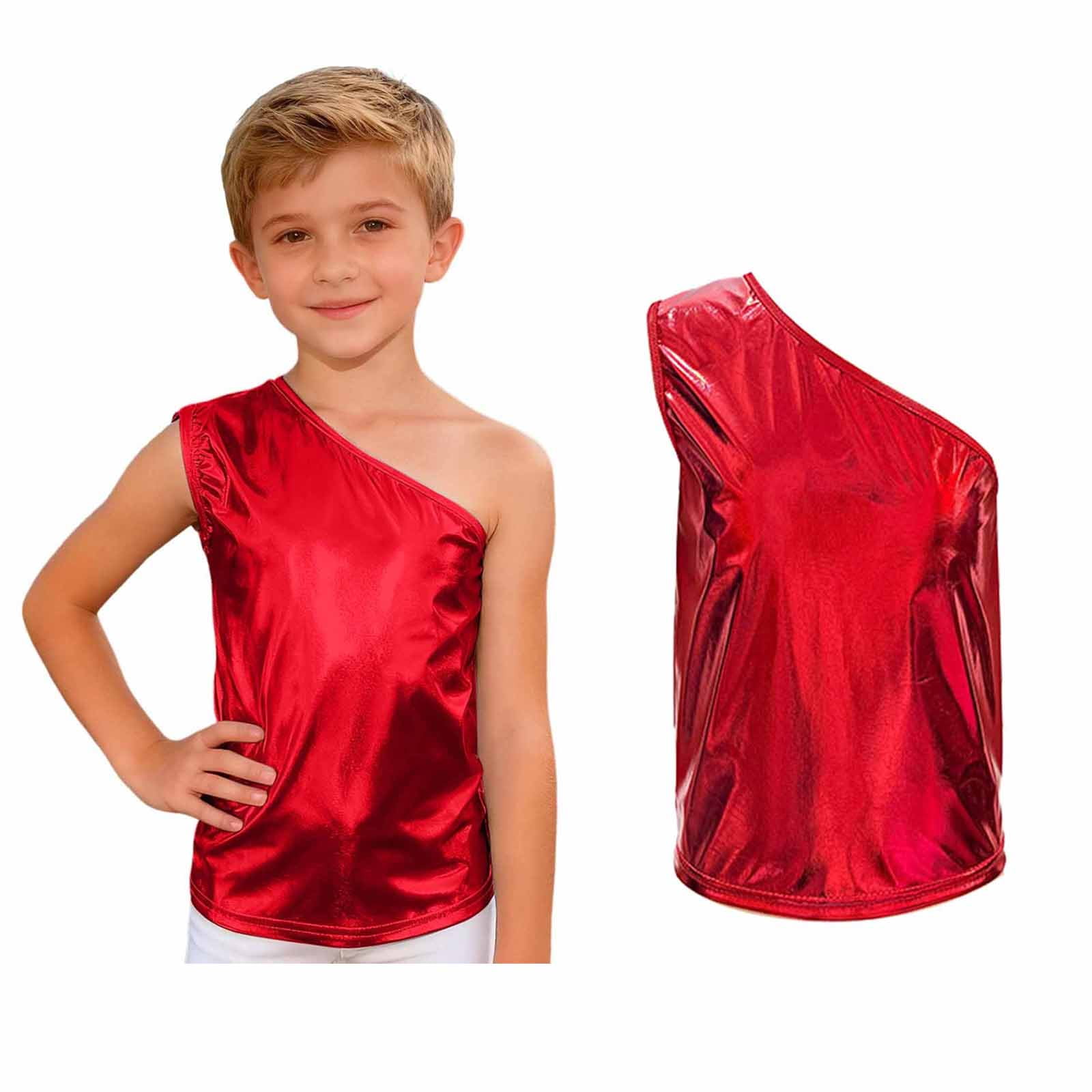 Kids Girls Off Shoulder Dance Vest Sleeveless Sparkly Metallic Shiny ...