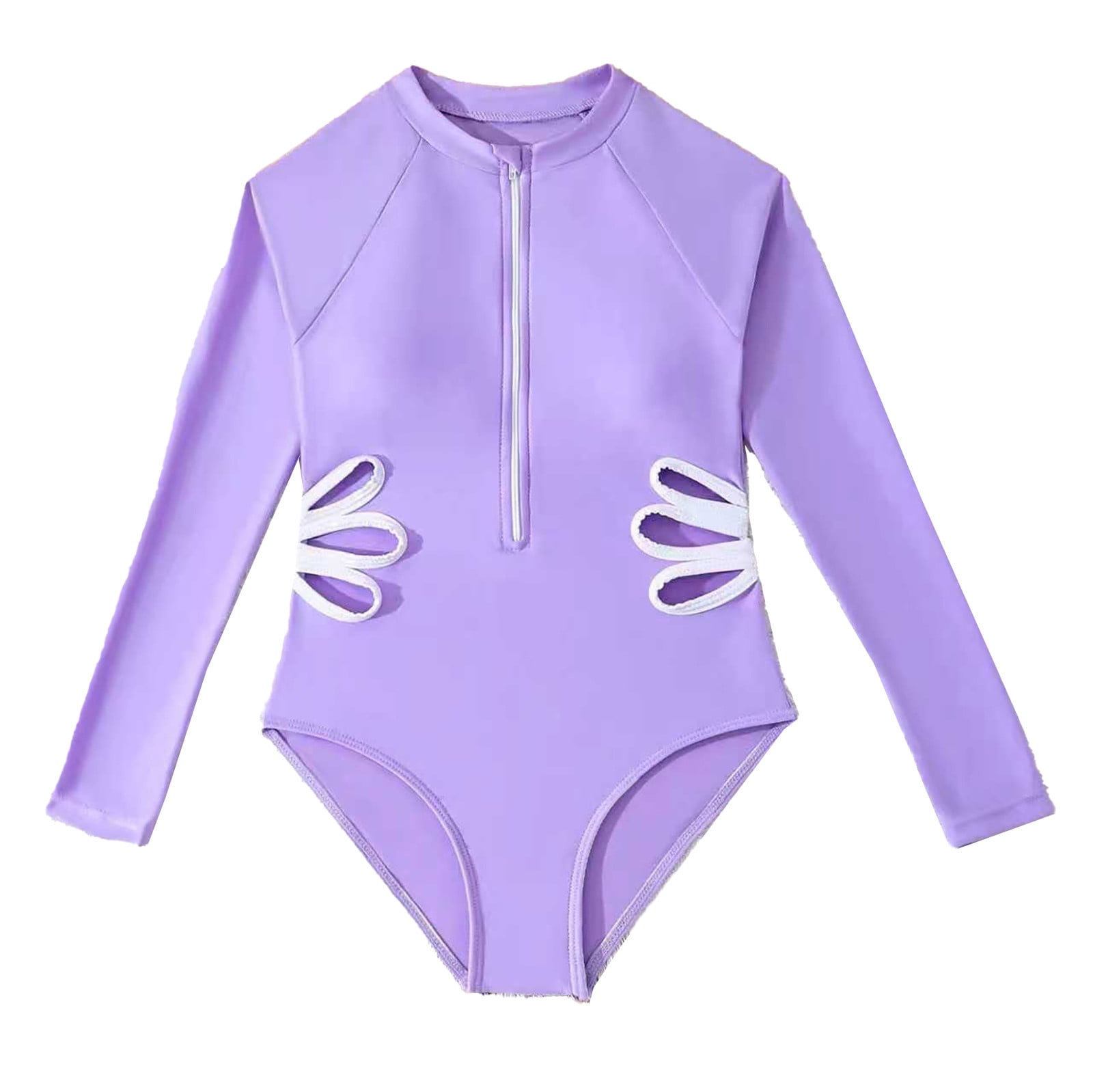 Kids Girls One Piece Swimsuits Cut Out Rash Guard Swimwear with Zipper ...