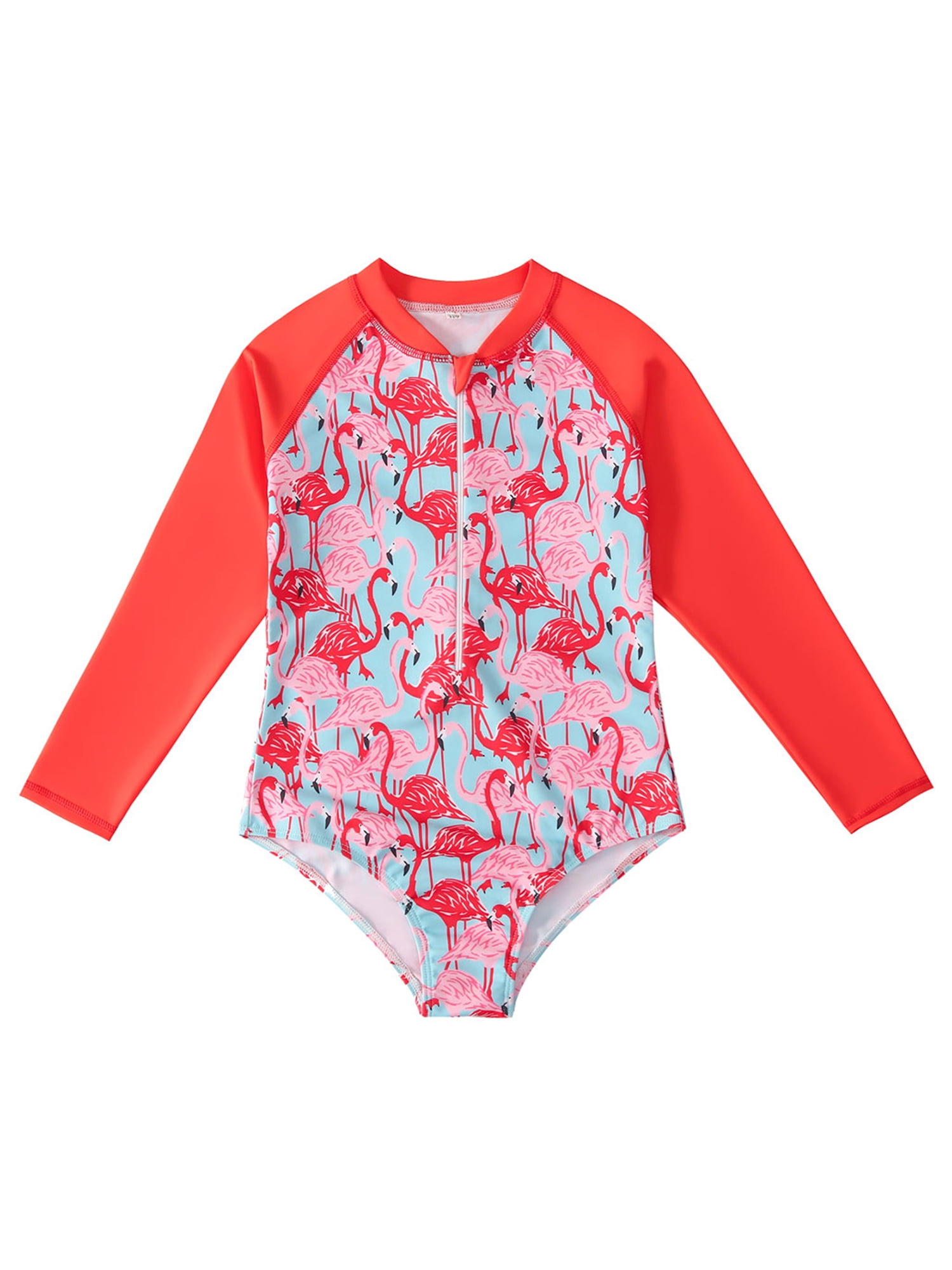 Kids Girls One Piece Swimsuits Little Girls Long Sleeve Zipper Floral Print Romper Rash Guards ...