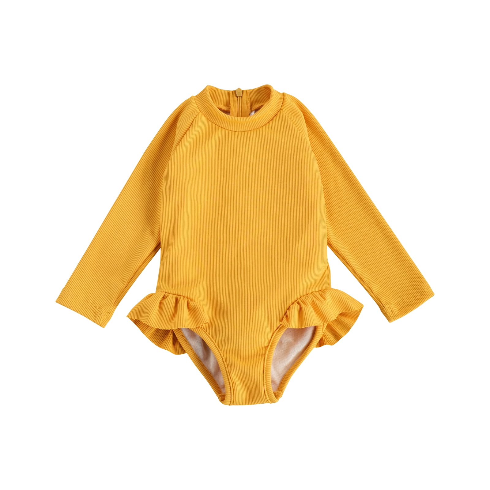 Kids Girls One Piece Swimsuits Little Girls Long Sleeve Zipper Solid ...