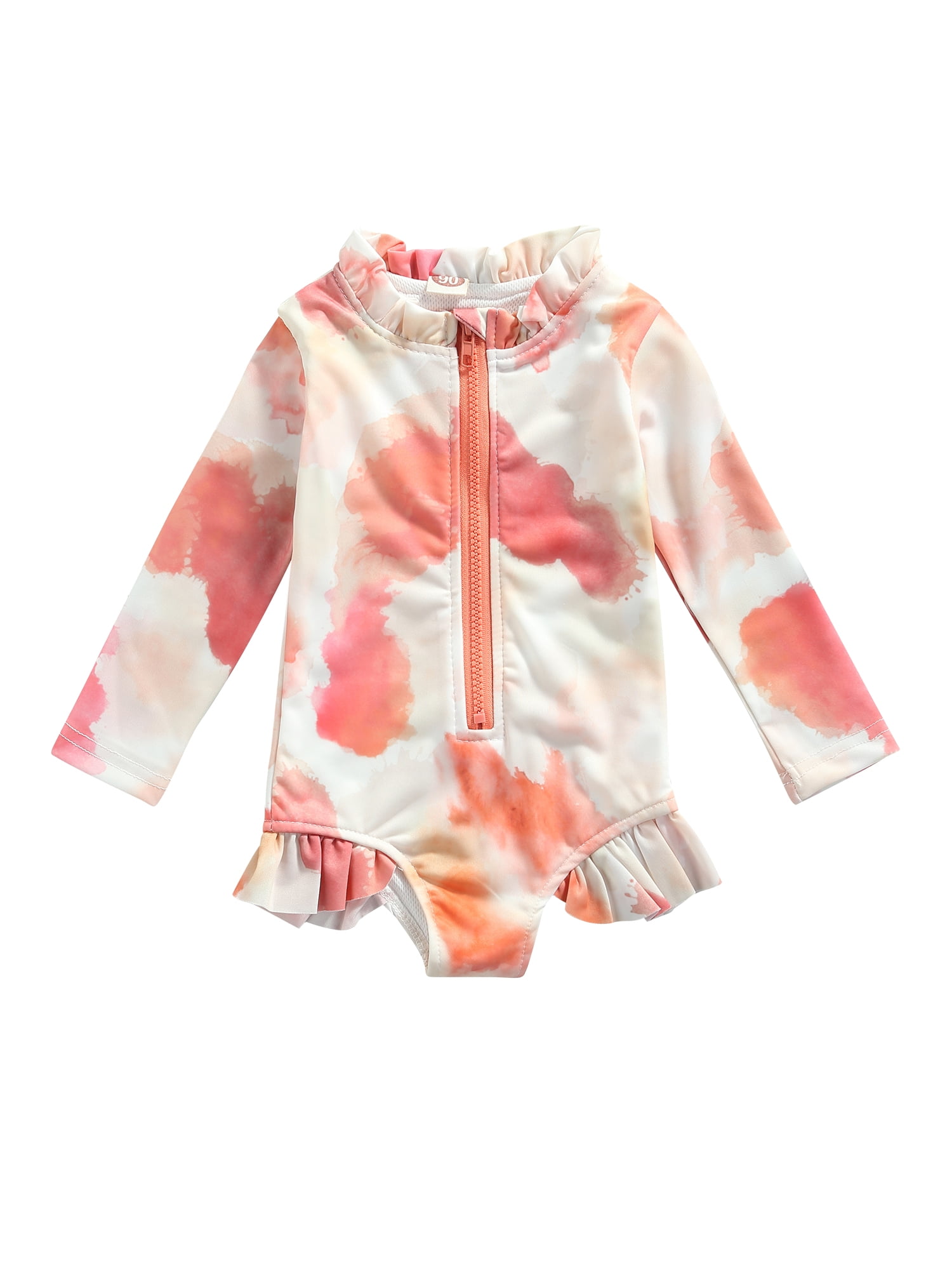 Kids Girls One Piece Swimsuits Little Girls Long Sleeve Zipper Tie-Dye Romper Rash Guards Beach ...