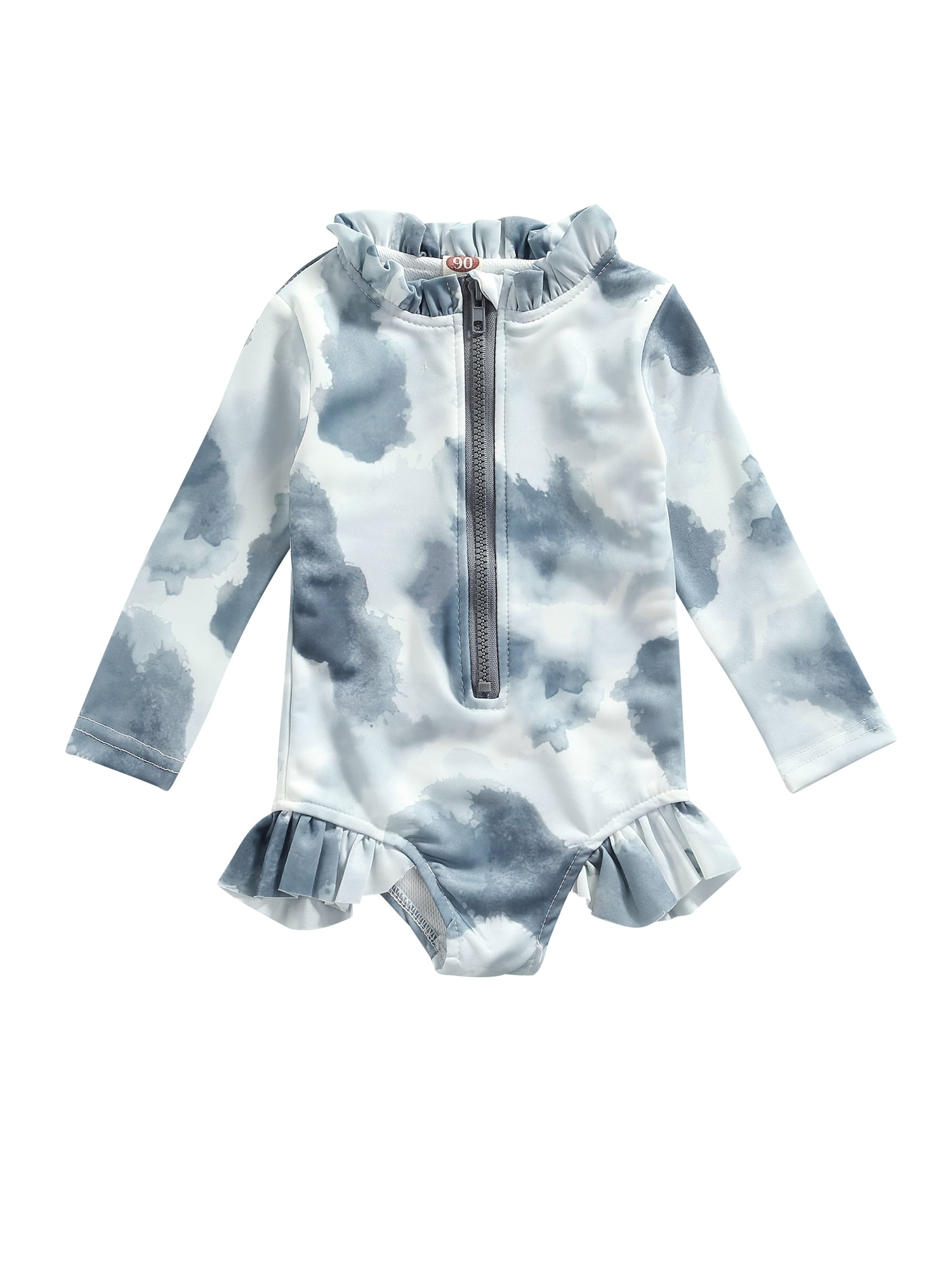 Kids Girls One Piece Swimsuits Little Girls Long Sleeve Zipper Tie-Dye Romper Rash Guards Beach ...
