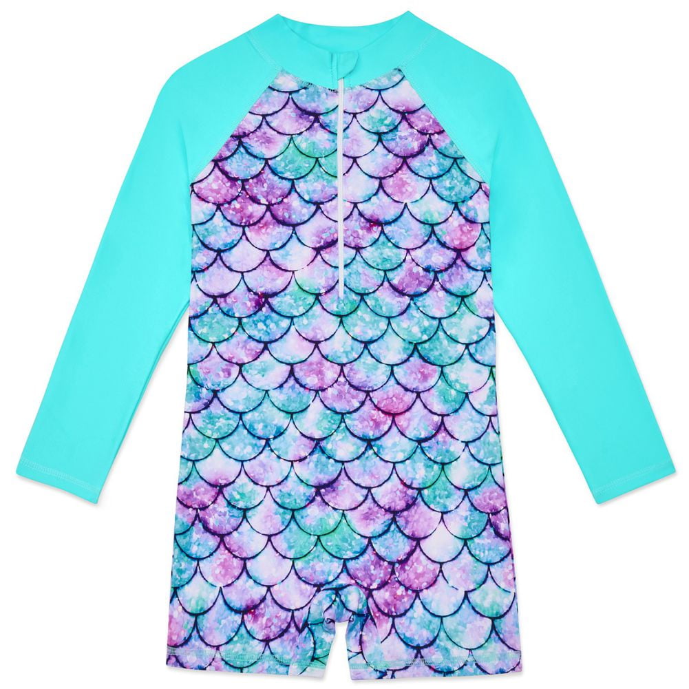 Kids Girls One Piece Zipper Swimsuit Long Sleeve Swimwear Bathing Suit ...