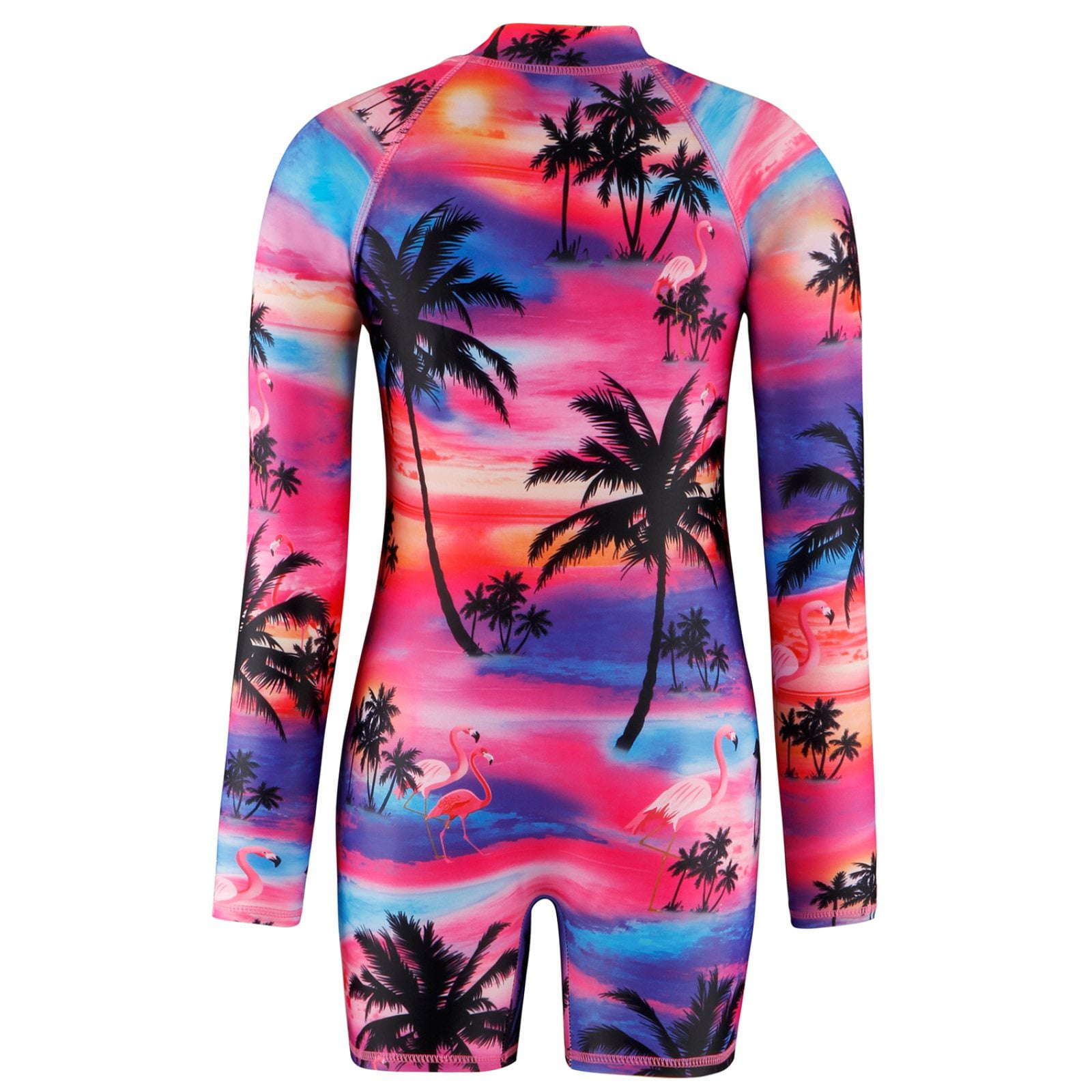 Kids Girls One Piece Zipper Swimsuit Long Sleeve Swimwear Bathing Suit ...
