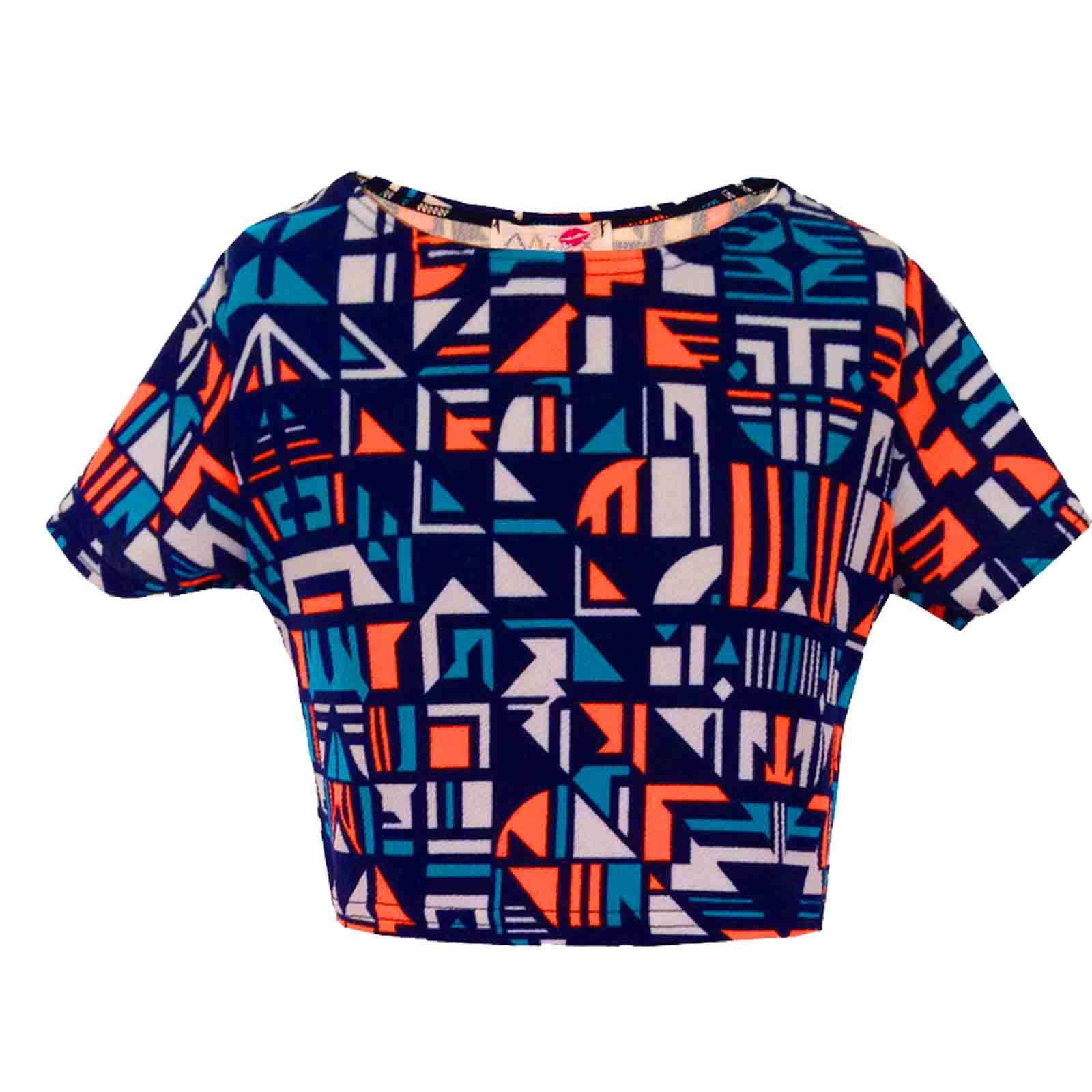 Kids Girls Orange & Blue Aztec Print Skater Skirt Midi Dress Crop Top ...