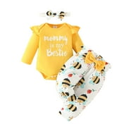 GEZHEN Set 5PCS Girl Cartoon Outfits Boy +Bib Long Tops+Hat+Pants Baby Sleeve Girls Outfits&Set ...