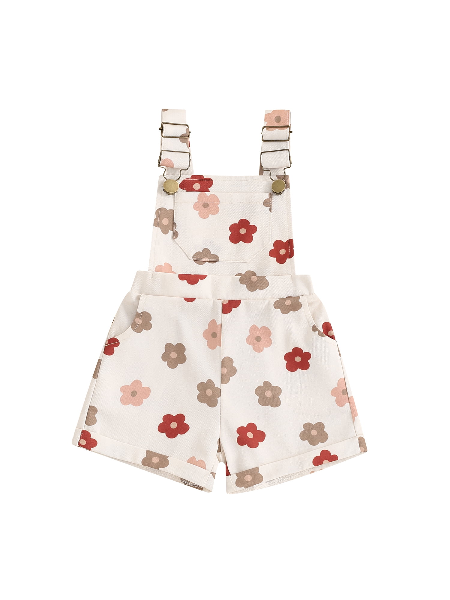 Kids Girls Overalls Strawberry/Flower Print Denim Sleeveless Straps ...