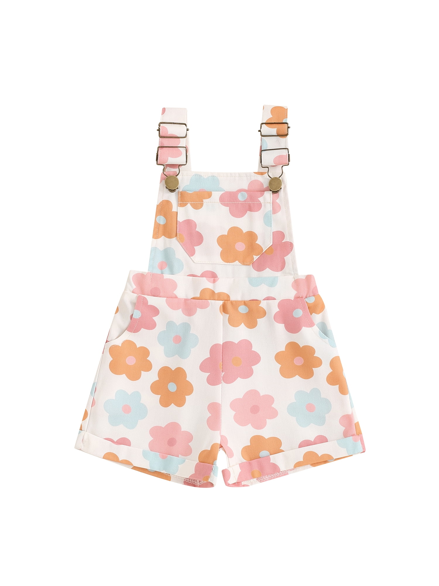 Kids Girls Overalls Strawberry/Flower Print Denim Sleeveless Straps ...