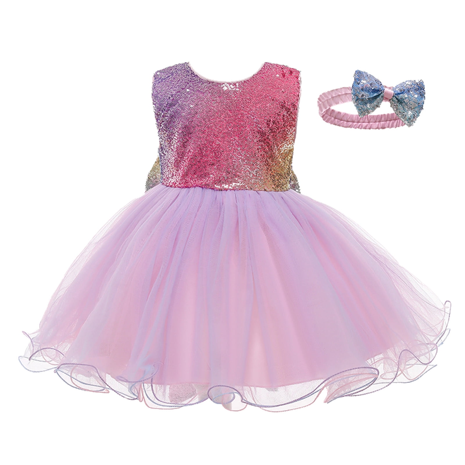 Kids Girls Paillette Tulle Pageant Gown Birthday Party Princess Wedding ...