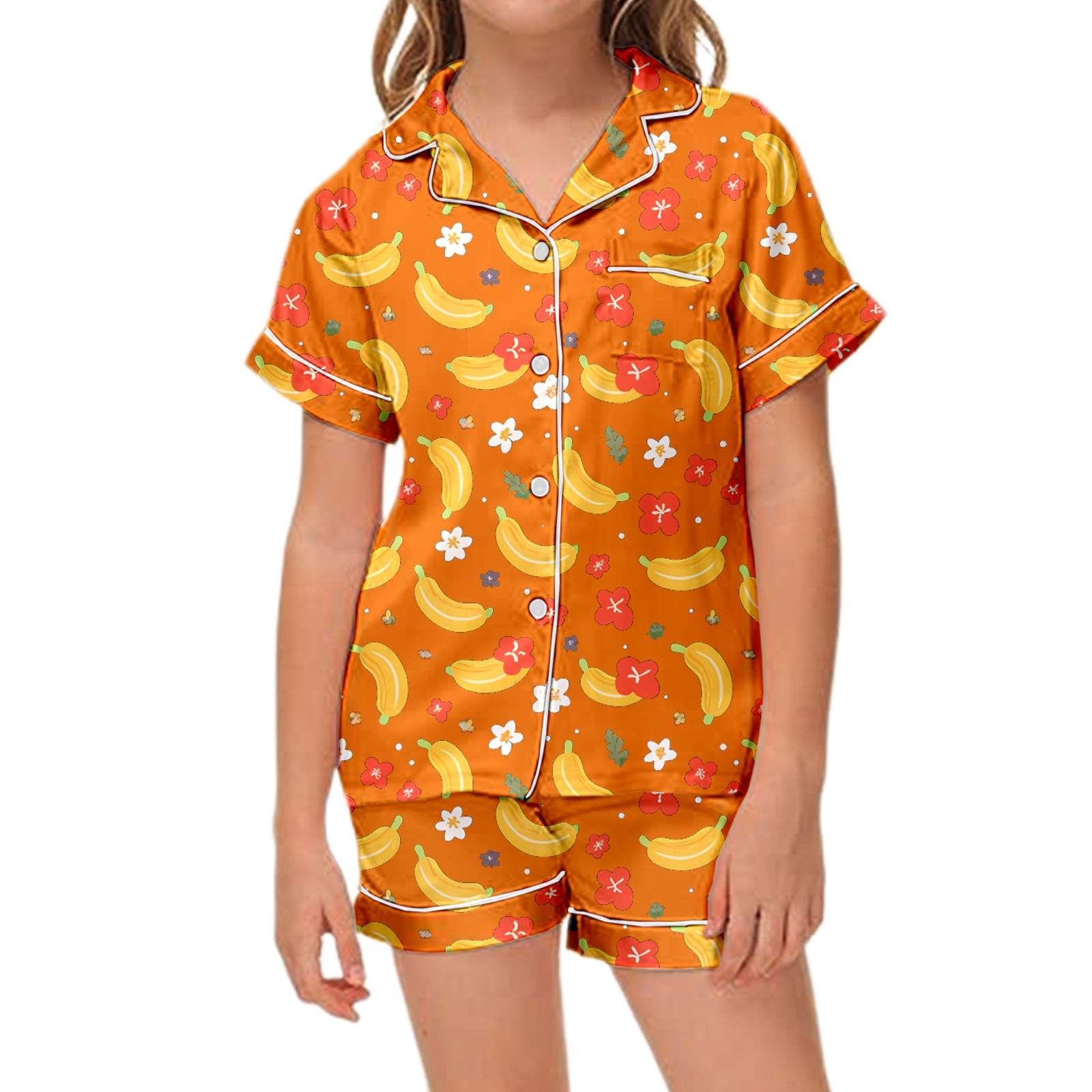Kids Girls Pajama Set Fruit Print 2 Piece Set Short Sleeve Button Down ...