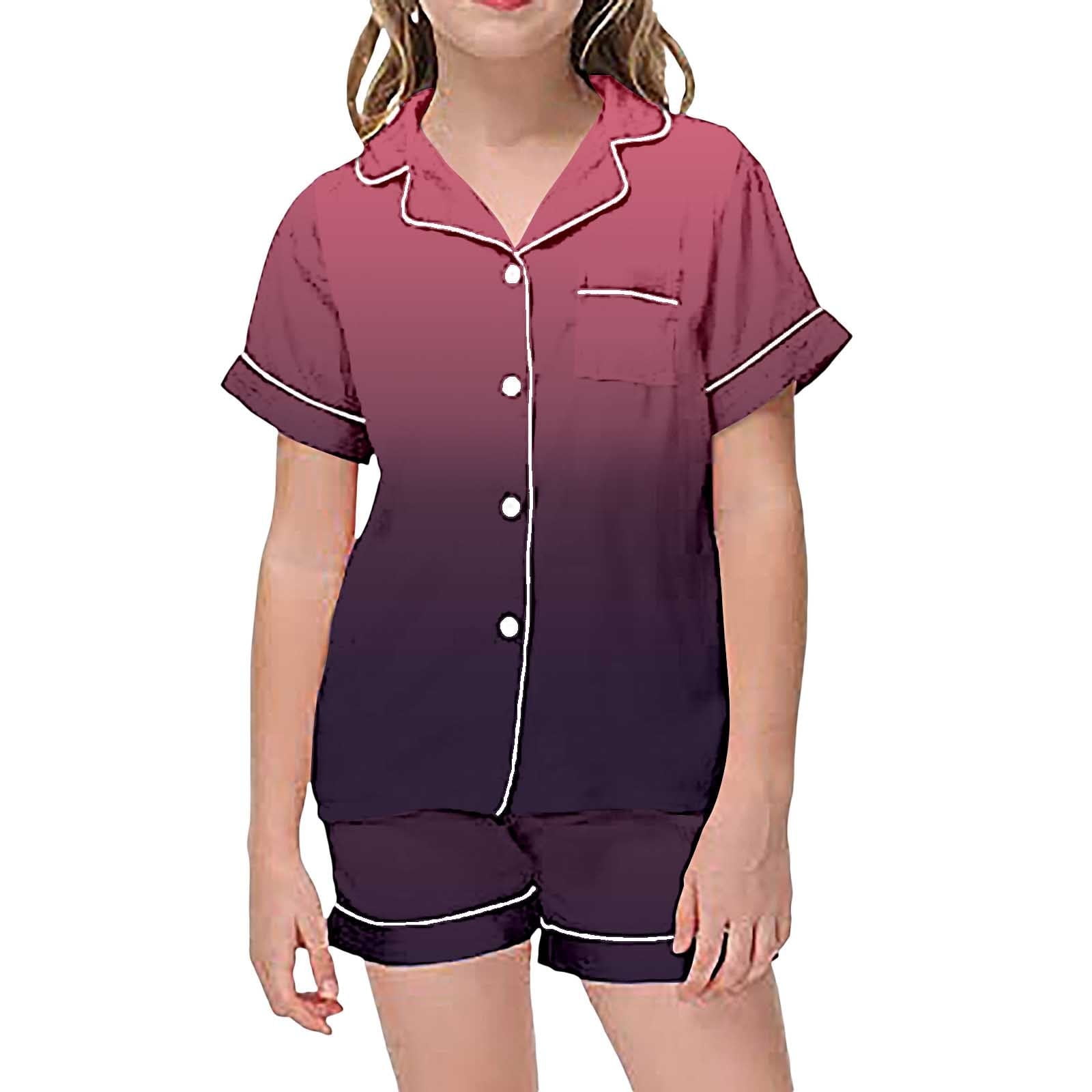 Kids Girls Pajamas Gradient Short Sleeve Button Down Nightwear with ...