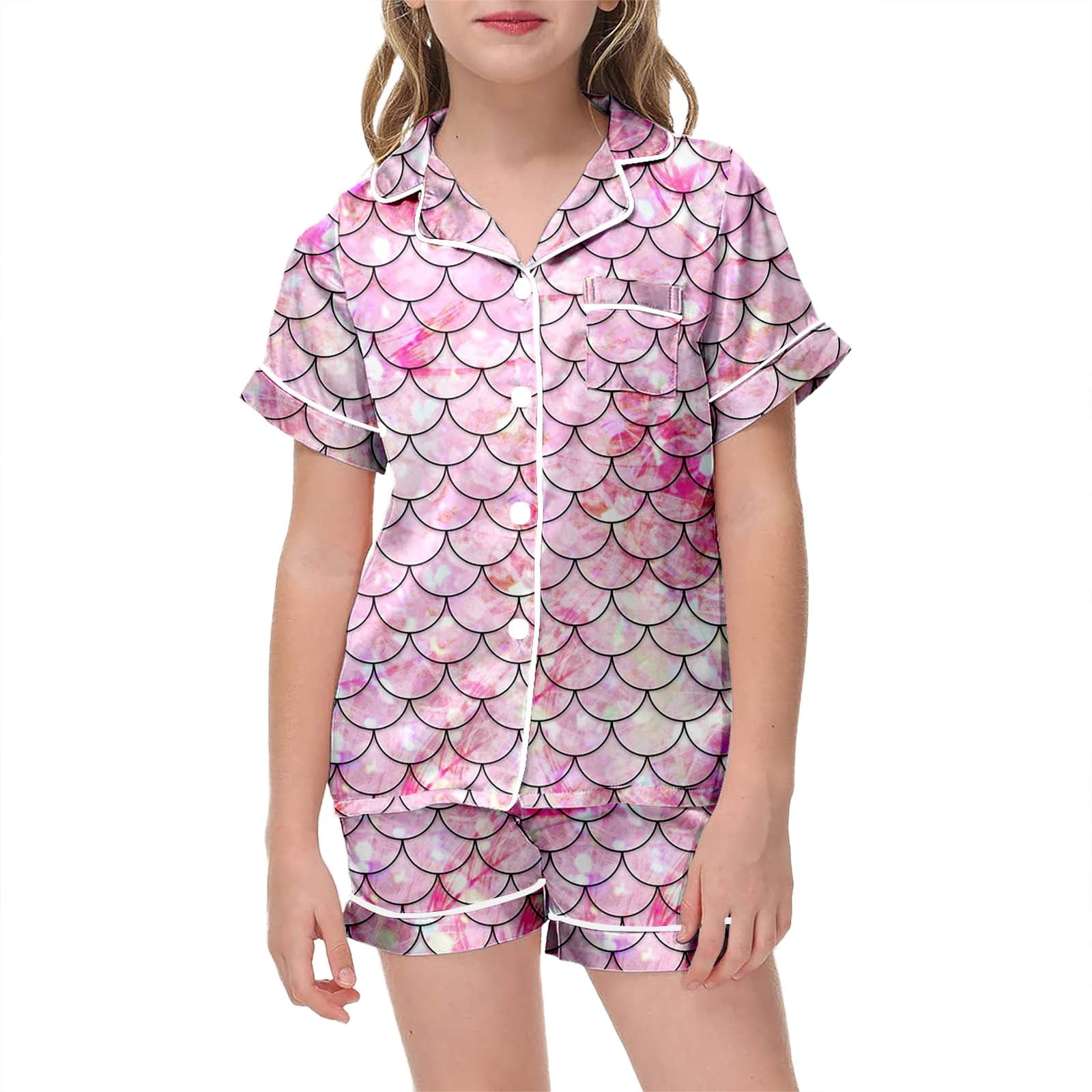 Kids Girls Pajamas Set Nightgown Outfits Loose Fit Short Sleeve ...