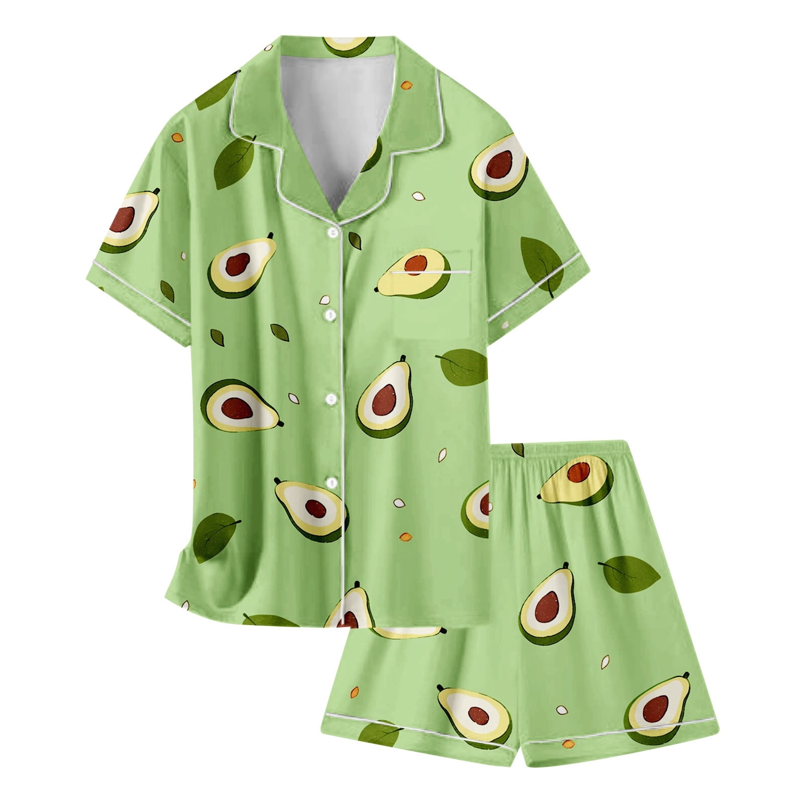 Kids Girls Pajamas Set Silk Satin Fashion Print 2 Piece Short Sleeve ...