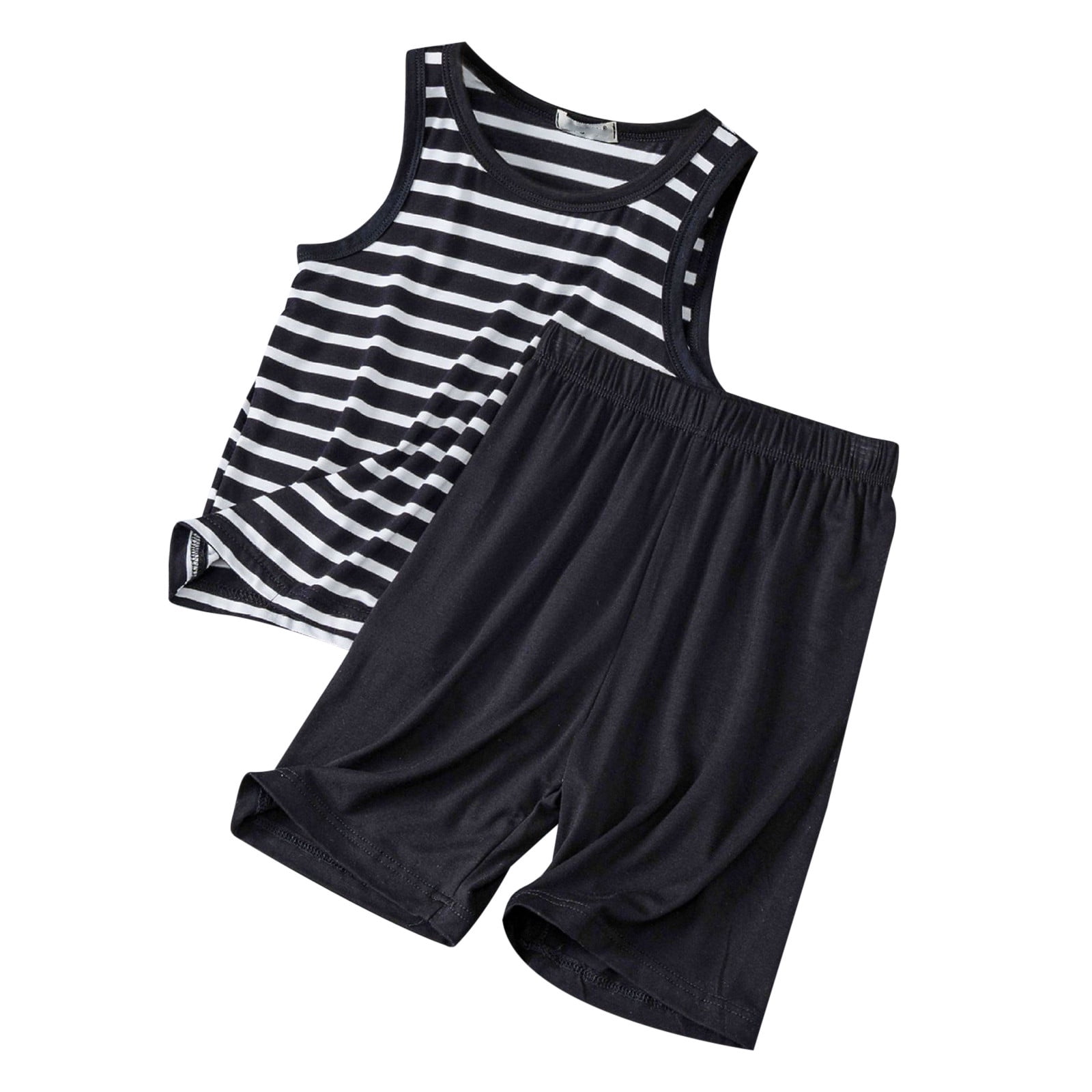 Kids Girls Pajamas Set Striped Tank Top Shorts Two Piece Loose ...