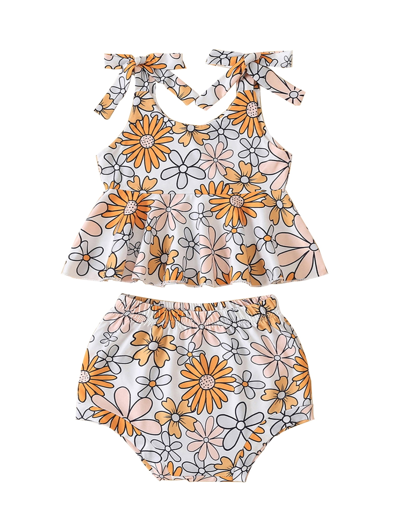 Kids Girls Pants Suit, Casual Street Party Floral Print Ruffle Vest ...