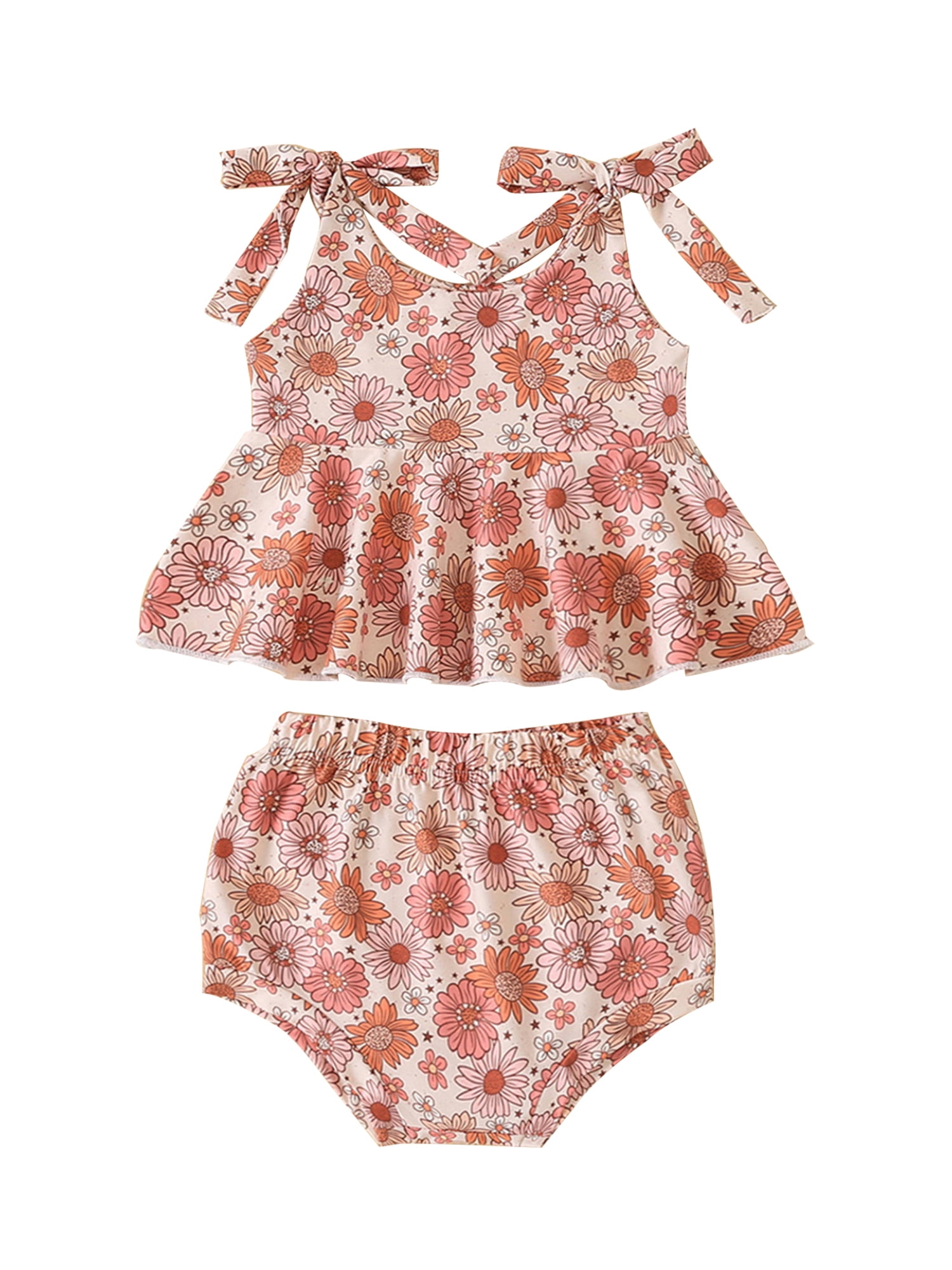 Kids Girls Pants Suit, Casual Street Party Floral Print Ruffle Vest ...