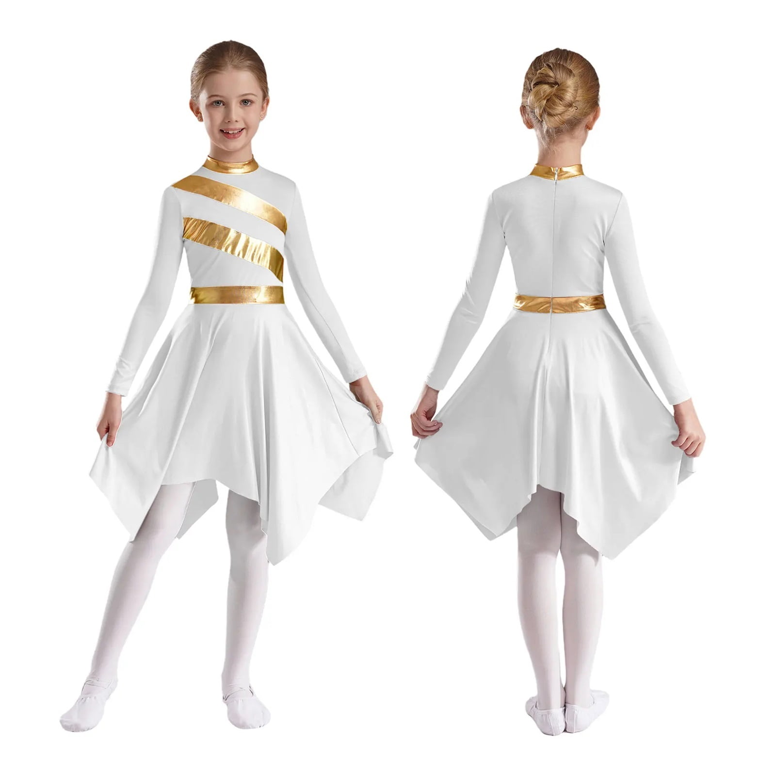 Kids Girls Praise Lyrical Dance Dress Church Choir Worship Long Sleeve ...