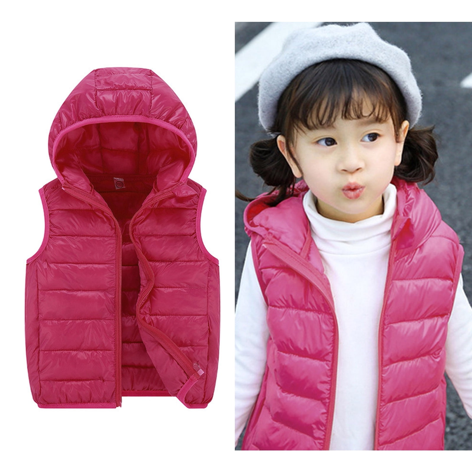 Kids Girls Puffy Vest with Hooded Sleeveless Lightweight Girls ...