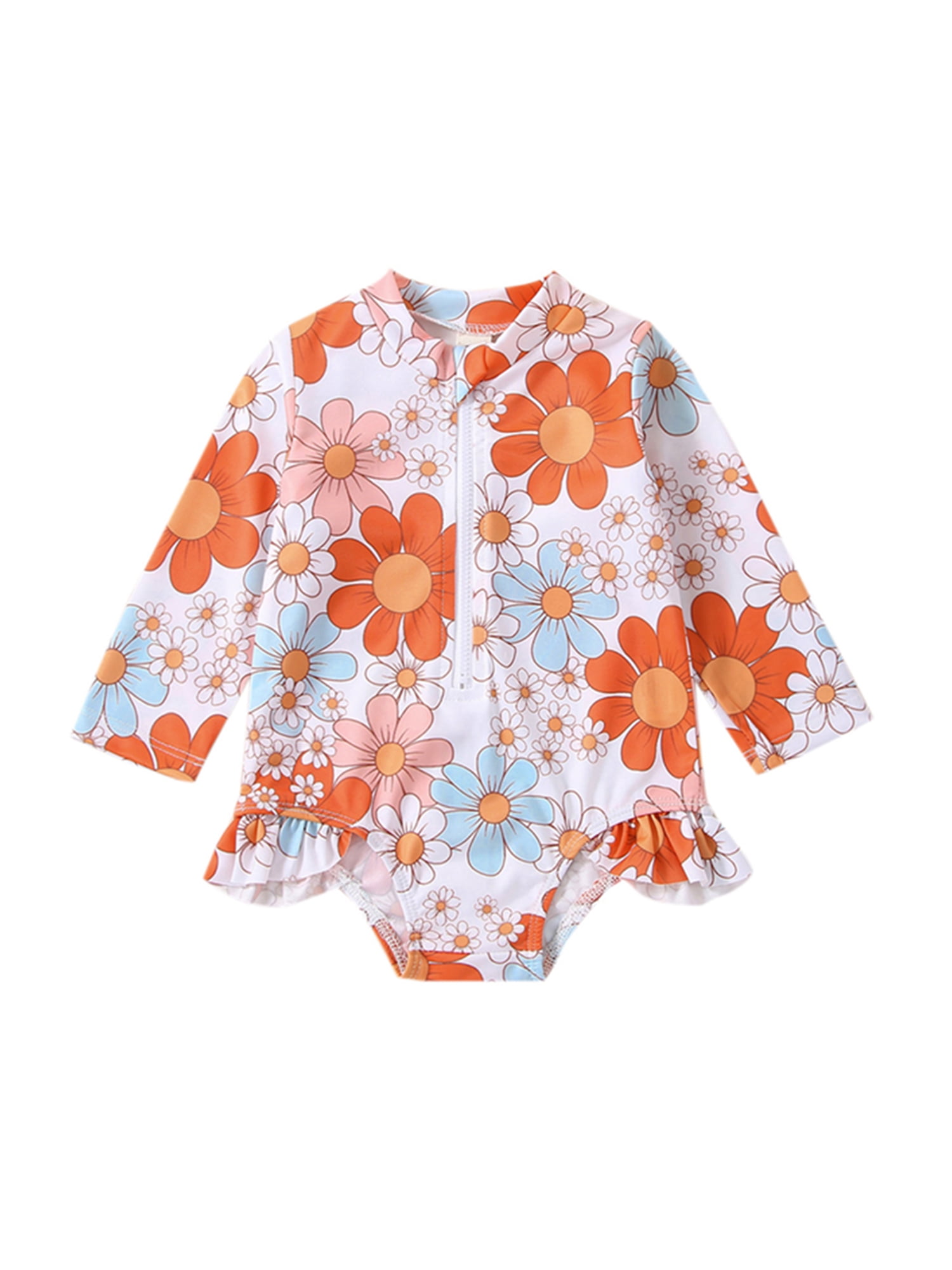 Kids Girls Rompers Swimsuits Flower Print Long Sleeve Rash Guard ...
