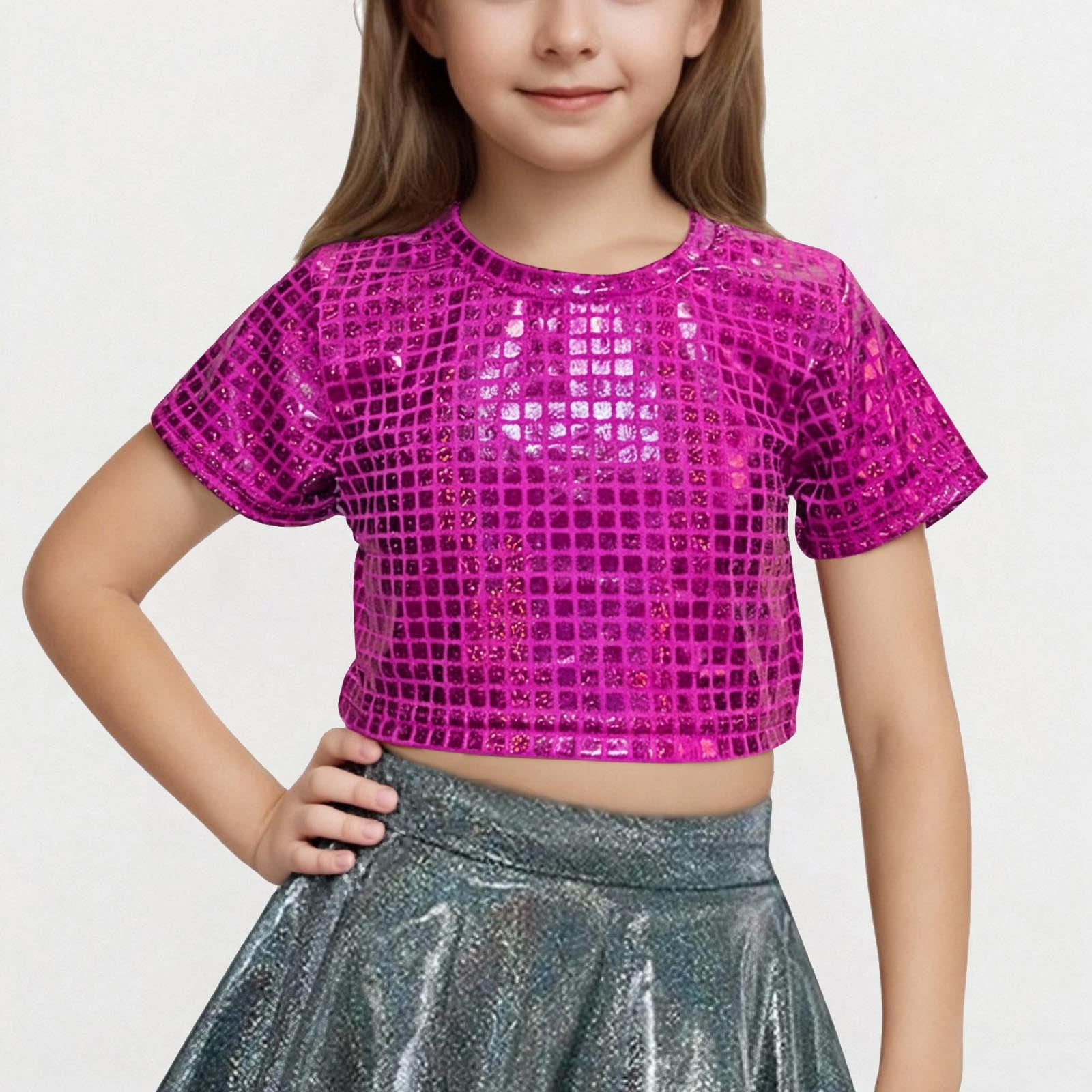 Kids Girls Sequins Hip Hop Street Modern Jazz Disco Ballet Dance Tops ...