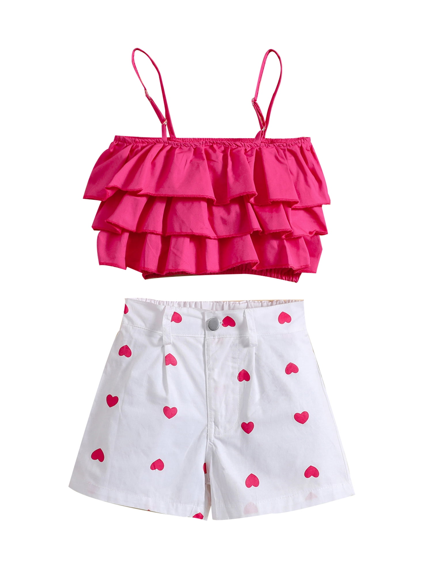 Kids Girls Shorts Set, Casual Street Party Sleeveless Ruffle Vest Tops ...