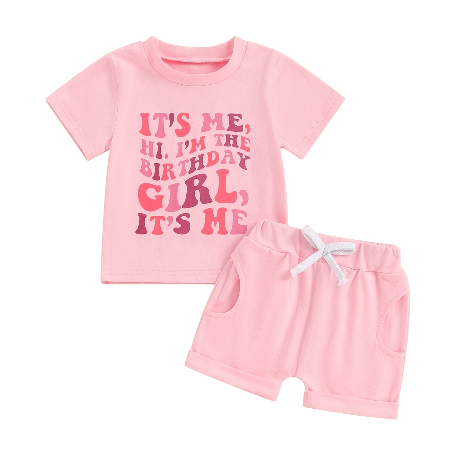 Aojekbee Kids Girls Shorts Set, Short Sleeve Crew Neck Letters Print T ...
