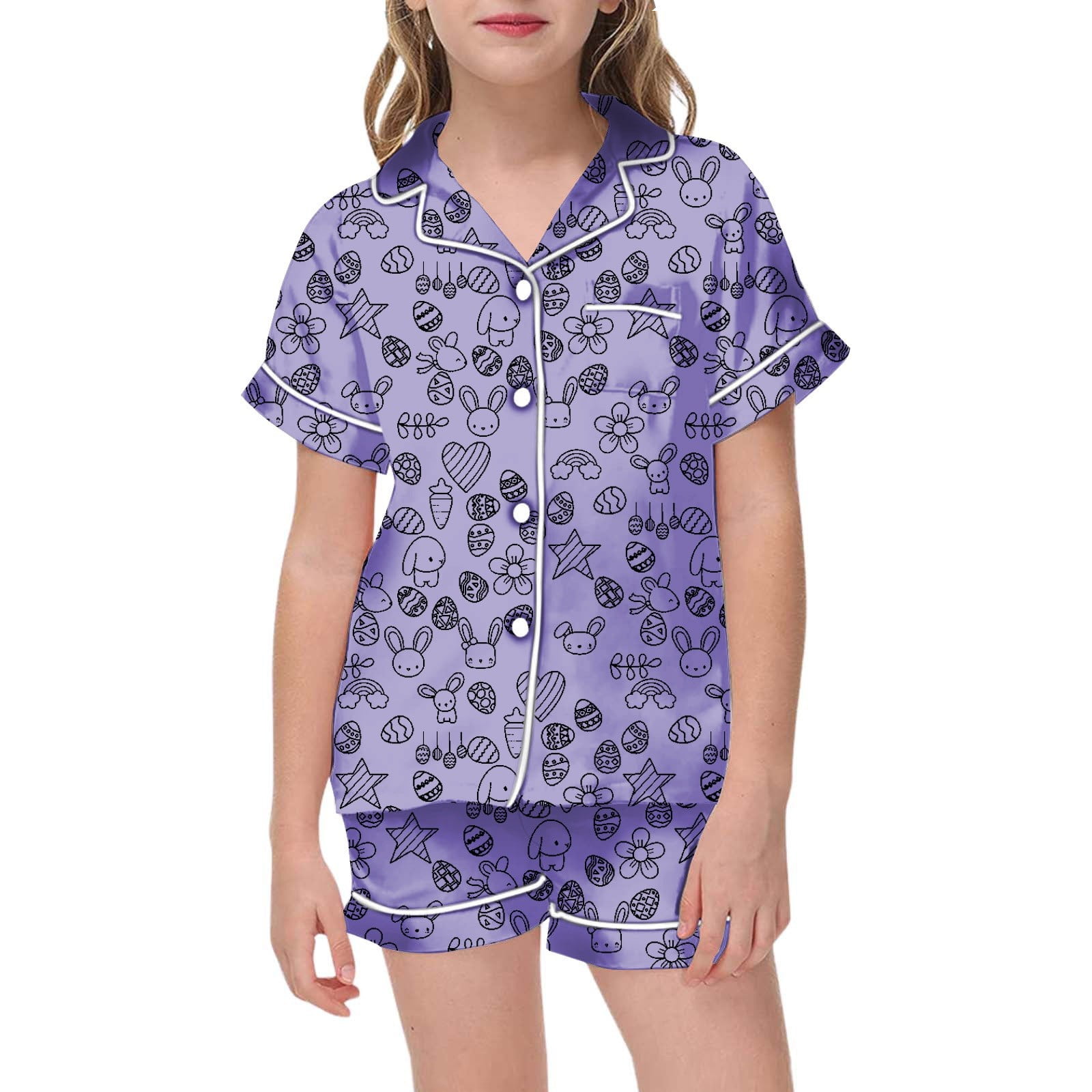 Kids Girls Silk Pajamas Set Bunny Summer Pjs For Girls Shorts Set ...