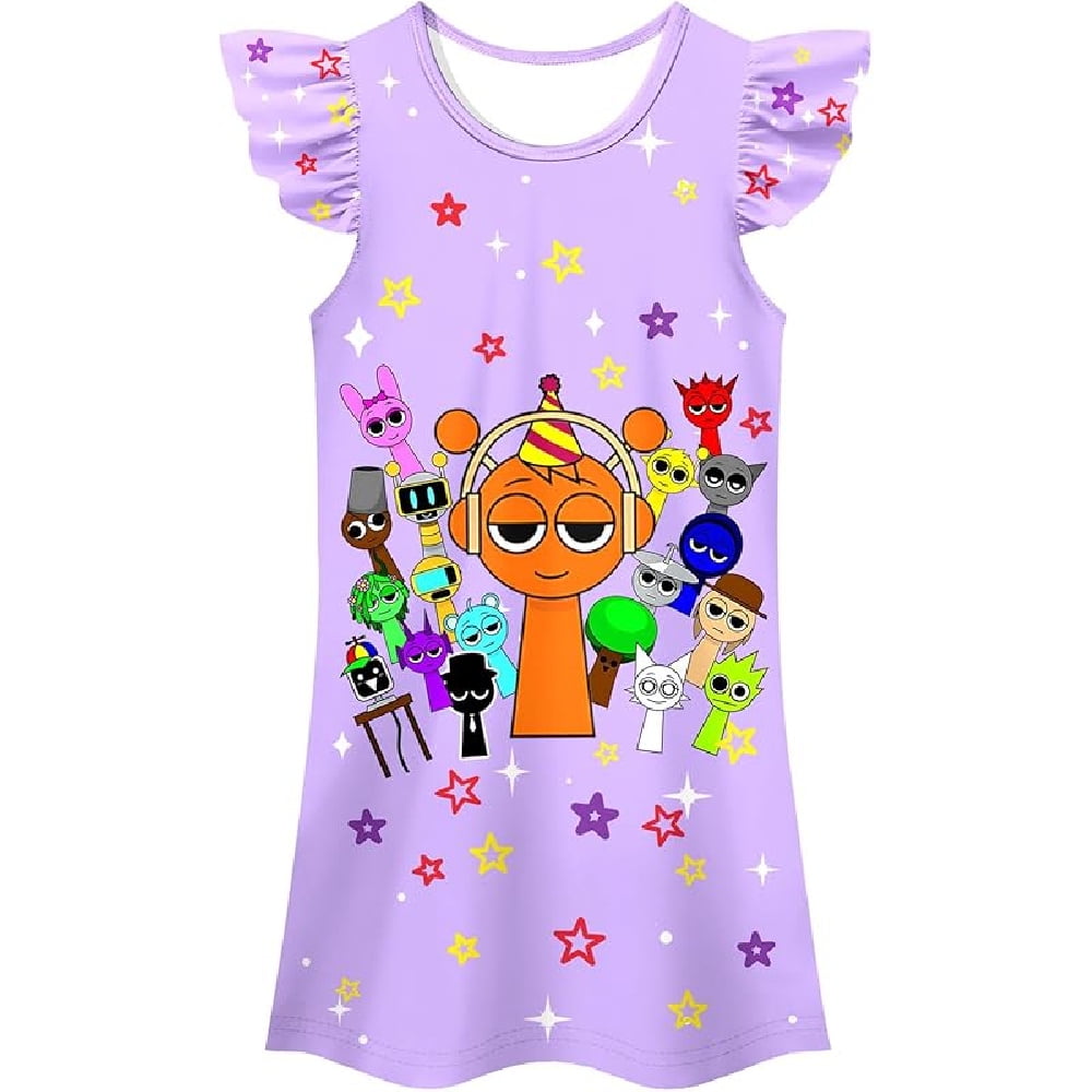 Kids Girls Sprunki Dress Gown Toddlers Music Game Playwear Merch ...