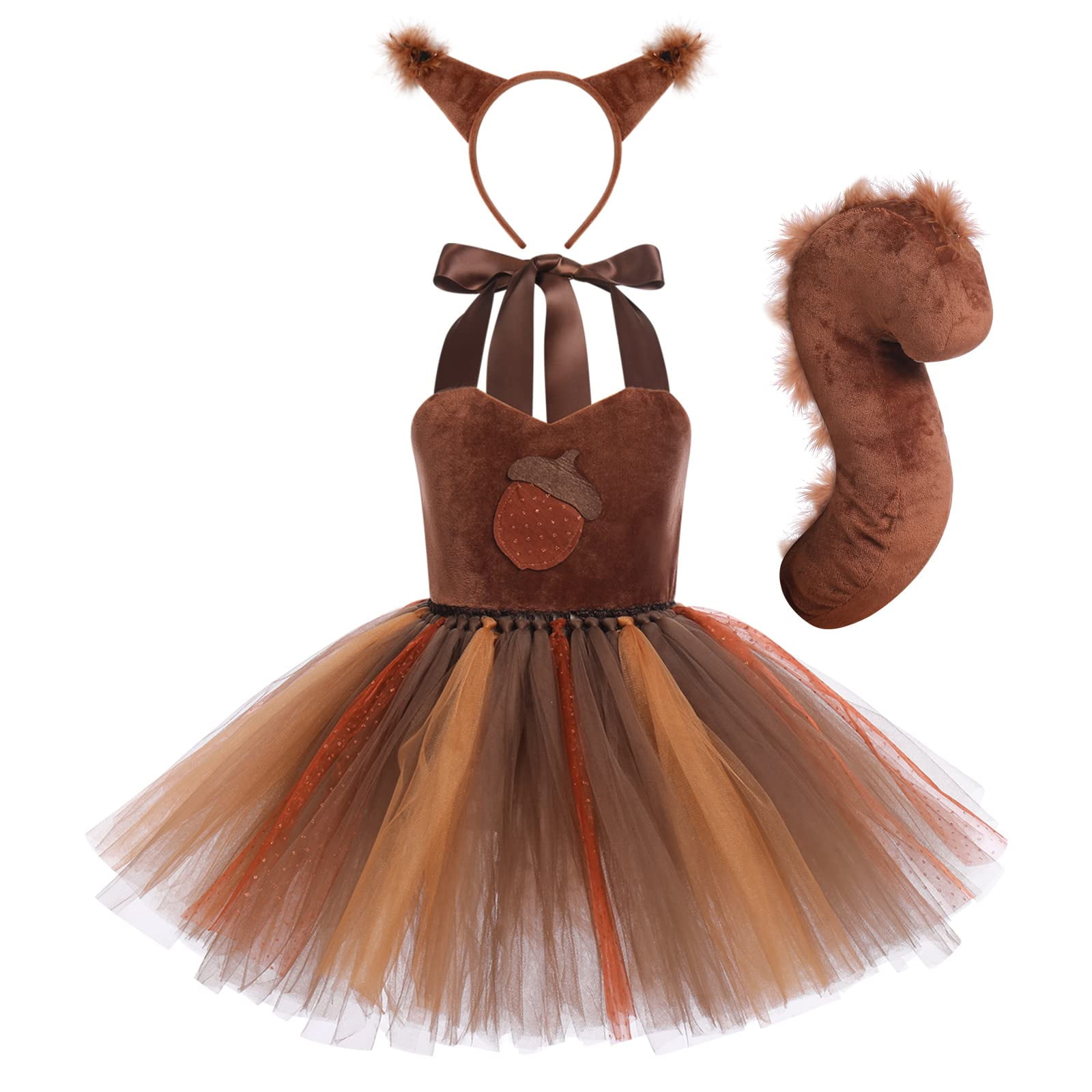 Kids Girls Squirrel Cosplay Costume, Toddler Sleeveless Tulle Patchwork ...