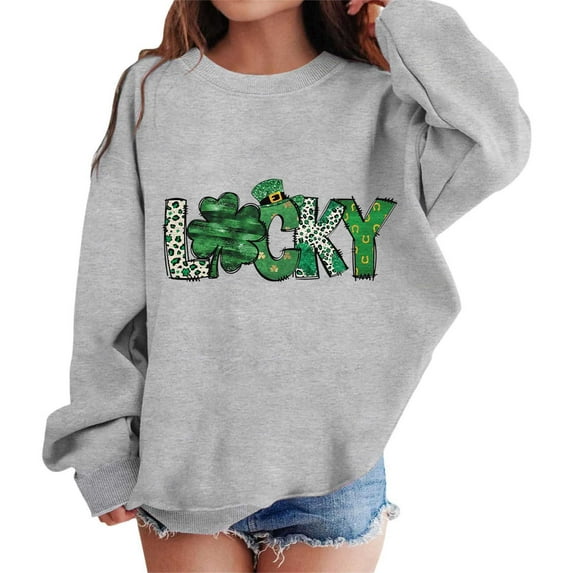Kids Girls St. Patricks Day Sweatshirts Green Four Leaf Clover LUCKY ...