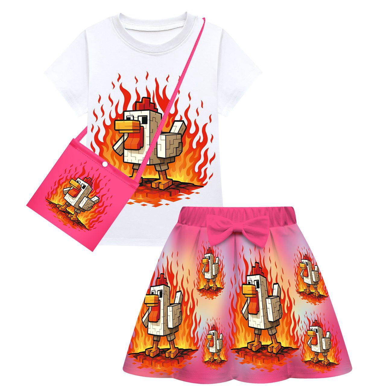 Kids Girls Steve's Lava Chicken Anime Cartoon Graphics Printed Costume ...