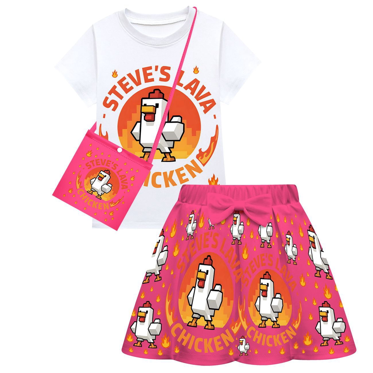 Kids Girls Steve's Lava Chicken Anime Cartoon Graphics Printed Costume ...