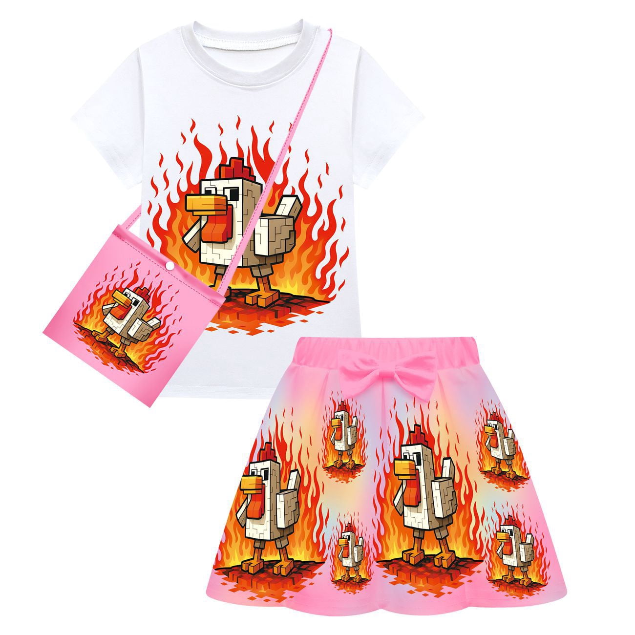 Kids Girls Steve's Lava Chicken Anime Cartoon Graphics Printed Costume ...