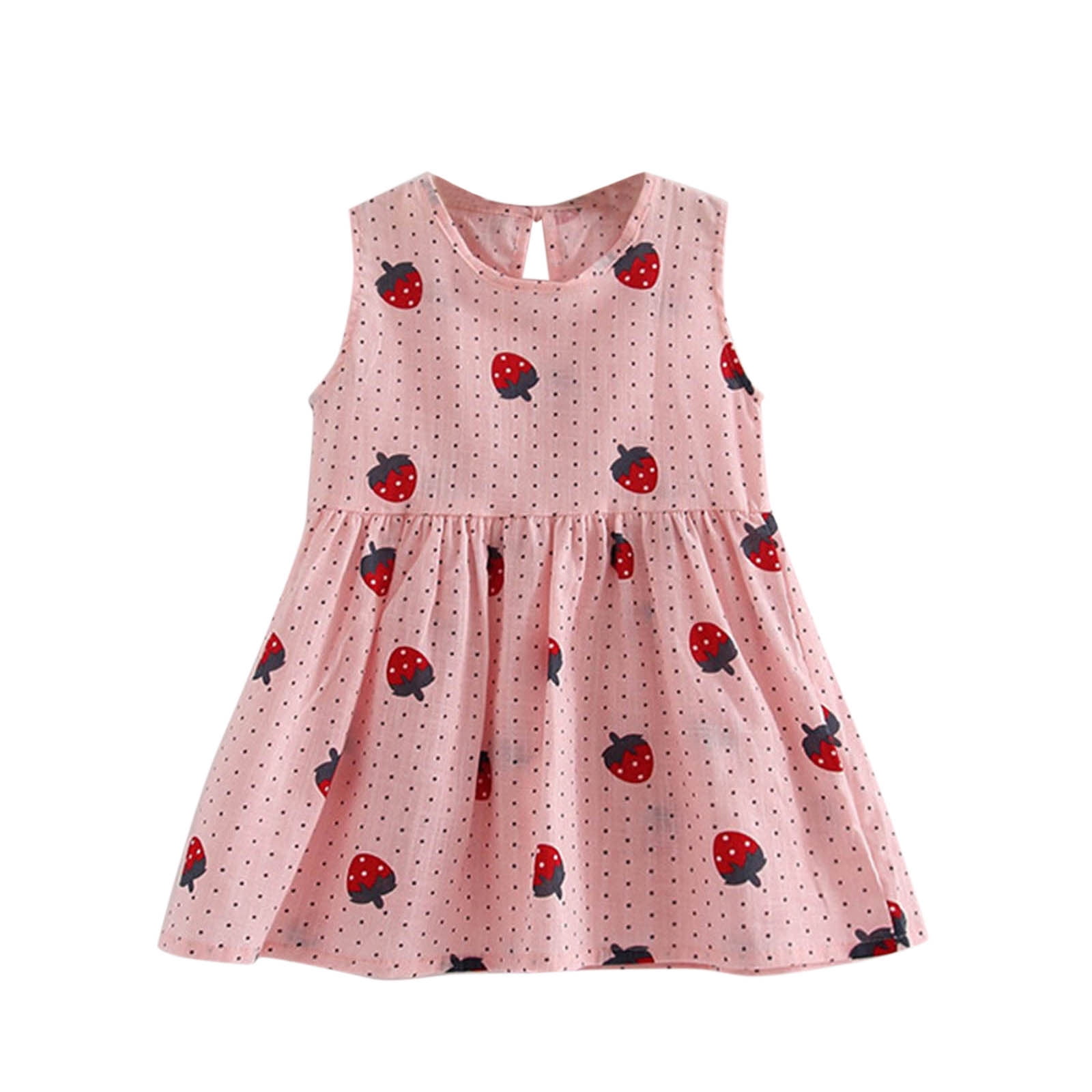 Kids Girls Stylish Dress Holiday Cute Strawberry Sleeveless Princess ...