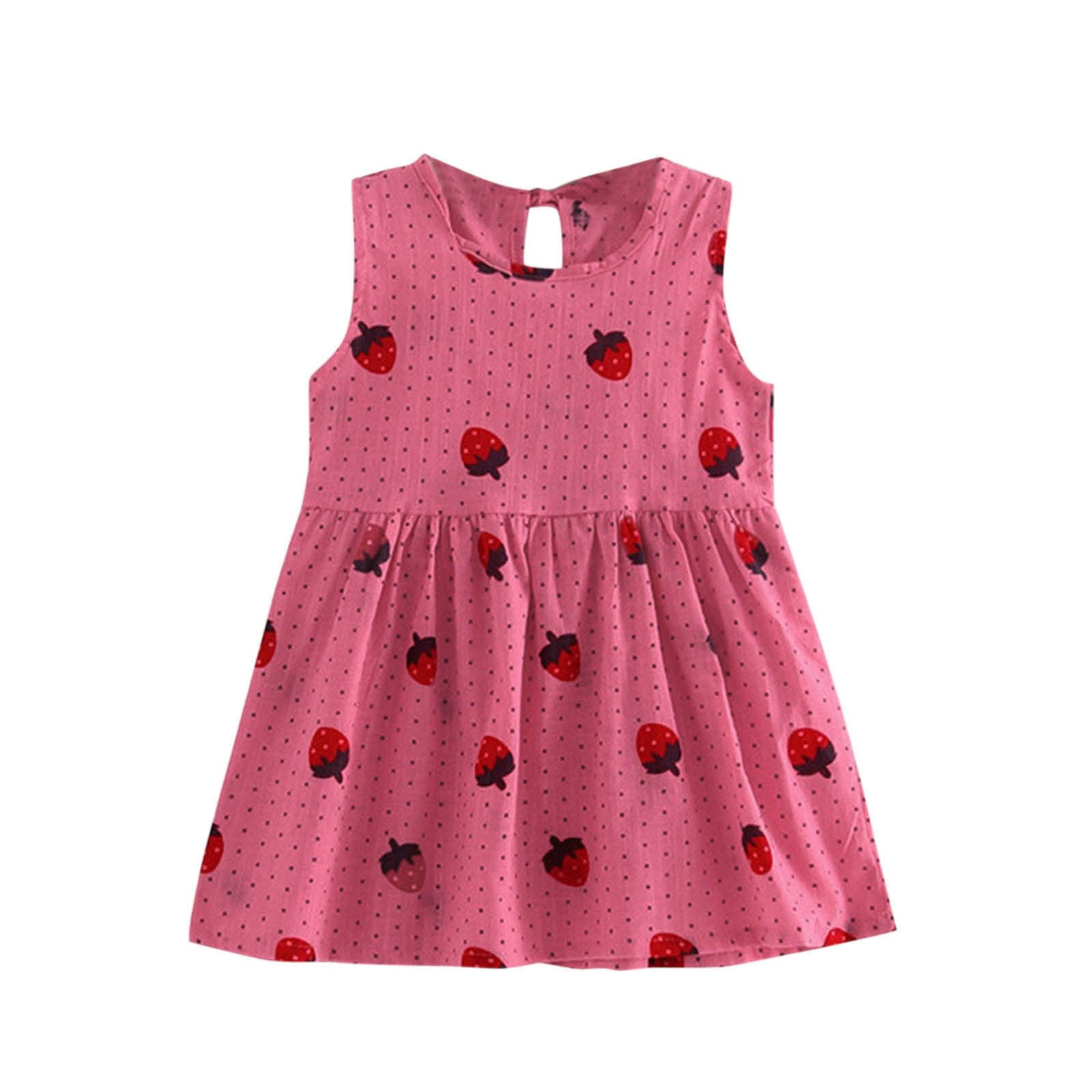 Kids Girls Stylish Dress Holiday Cute Strawberry Sleeveless Princess ...
