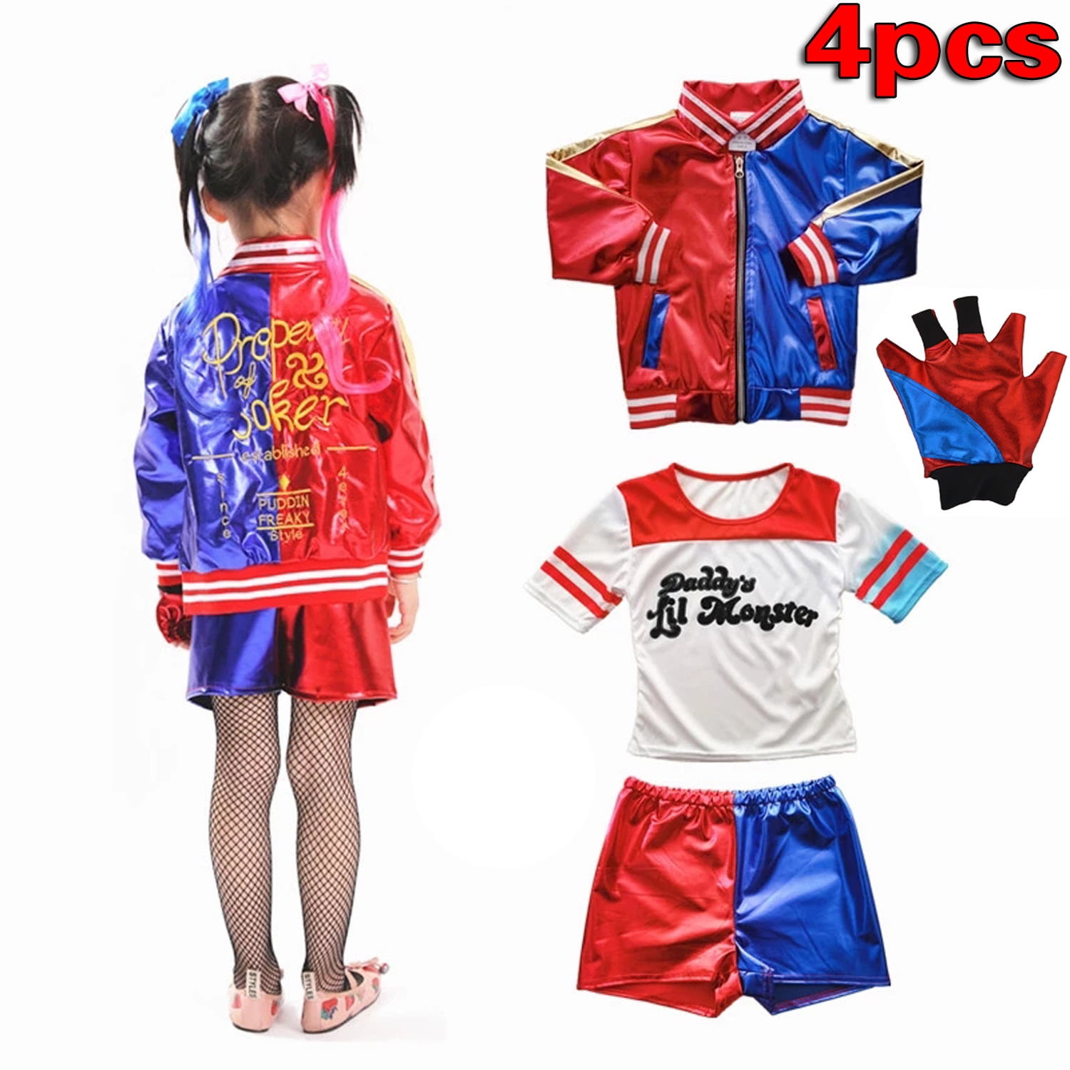 Kids Girls Suicide Harley Cosplay Costumes Squad Quinn Monster Jacket ...