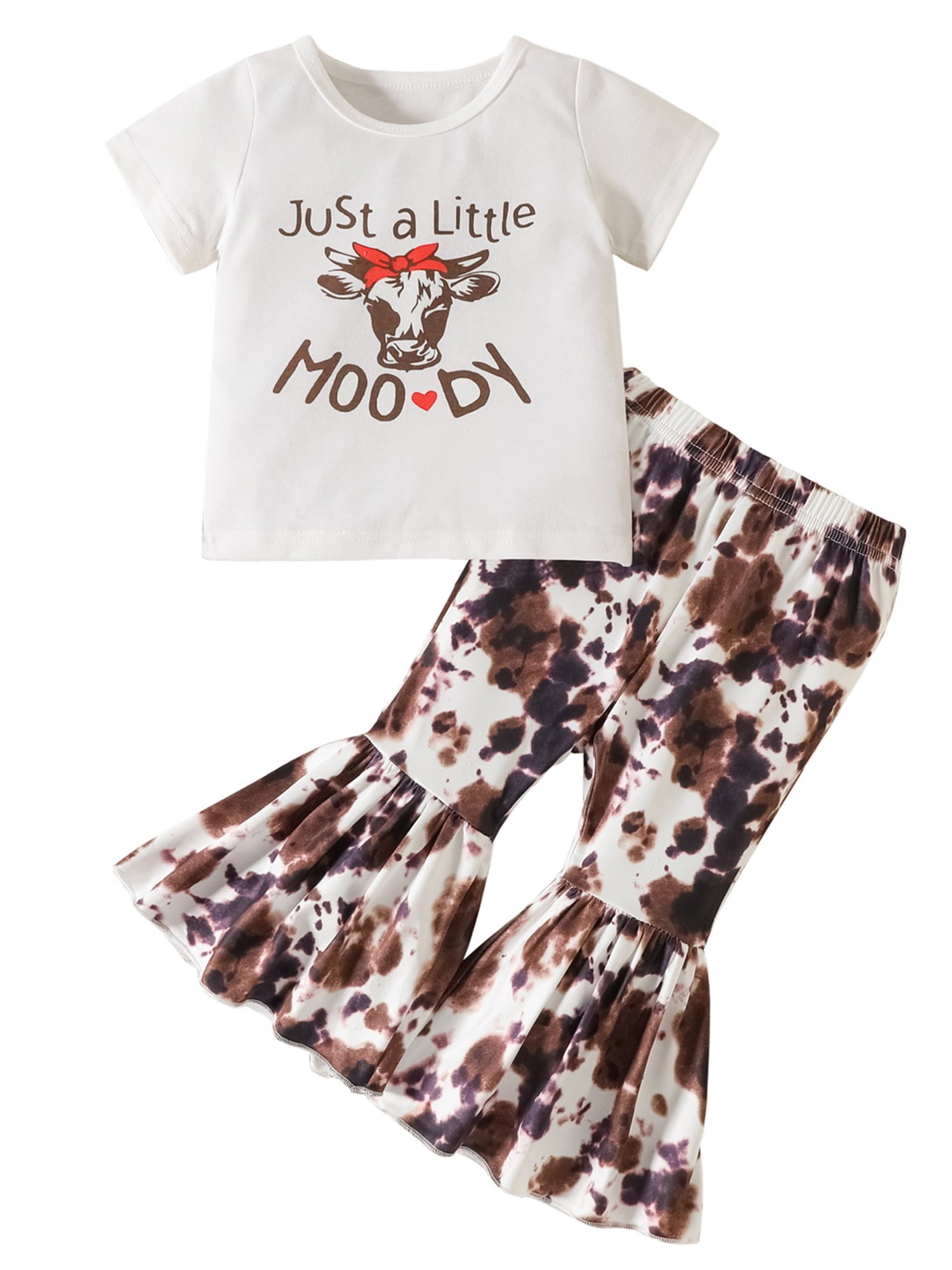 Kids Girls Summer Outfits Cow Head Print Short Sleeve T-shirt and Cow ...