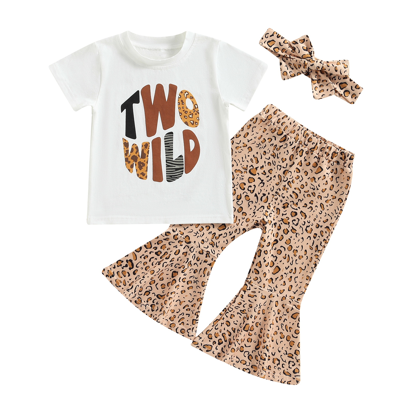 Kids Girls Summer Outfits Letter Print Short Sleeve T-shirt and Casual Leopard Print Flare Pants ...
