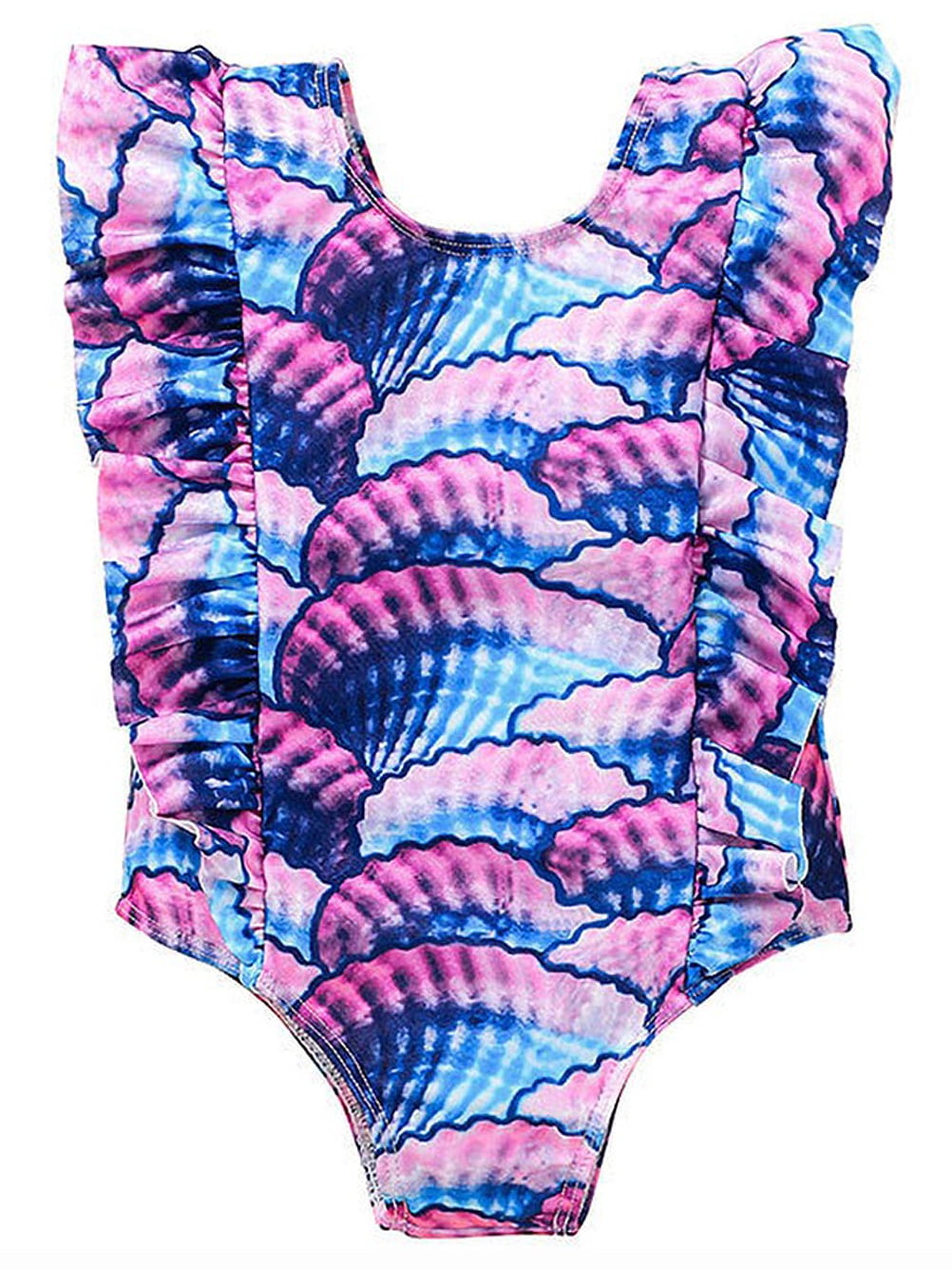 Kids Girls Summer Seashell Print Ruffled Swimwear One-piece Swimsuit ...