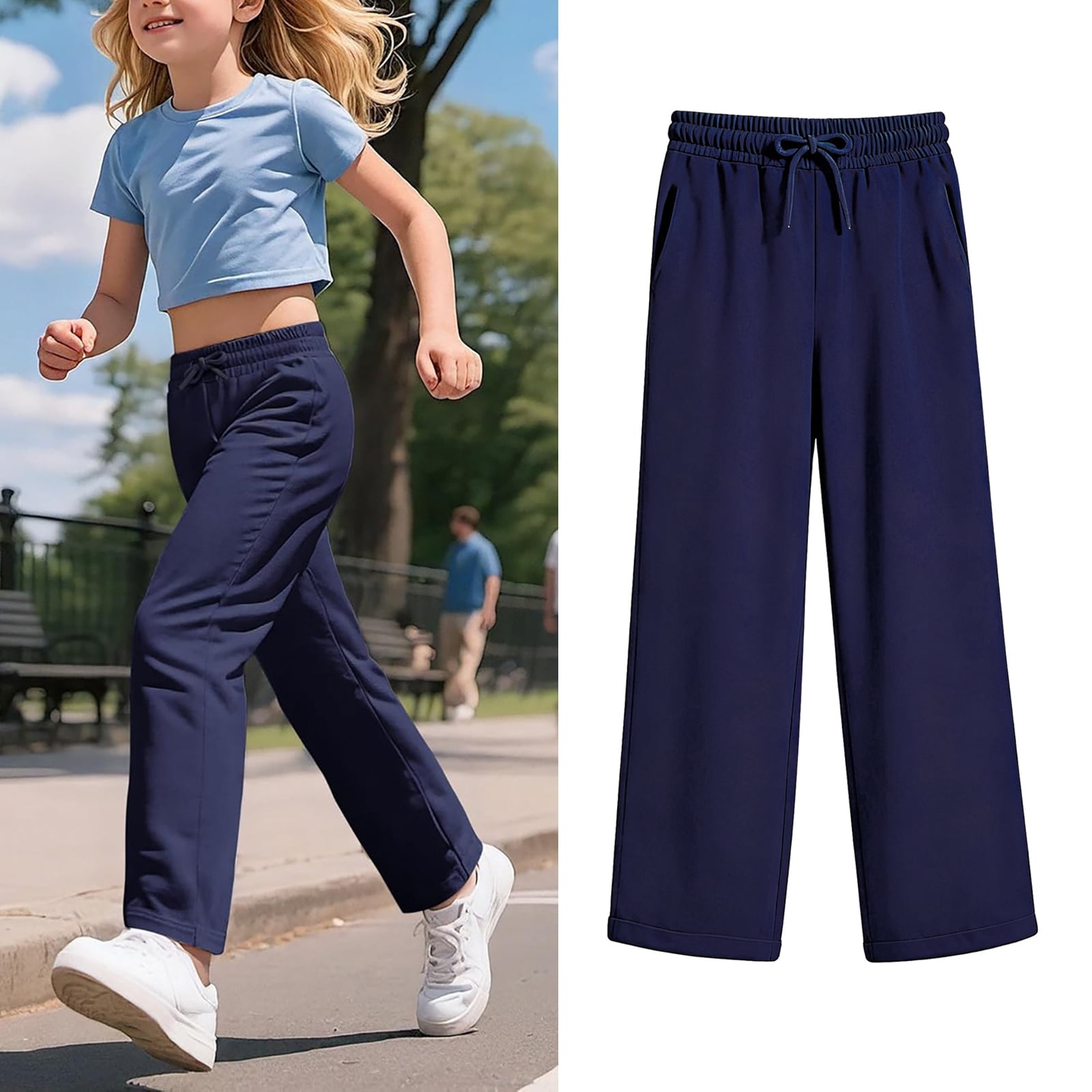 Kids Girls Sweatpants Elastic Waistband Straight Leg Loose Fit Kids ...