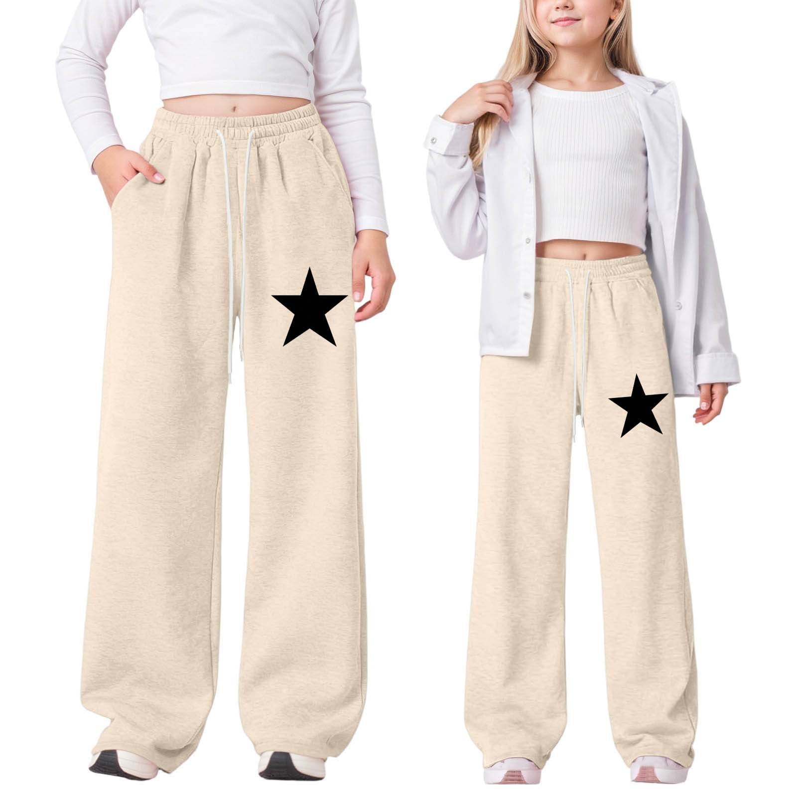 Kids Girls Sweatpants Star Graphic Wide Leg Sweatpants Drawstring with ...
